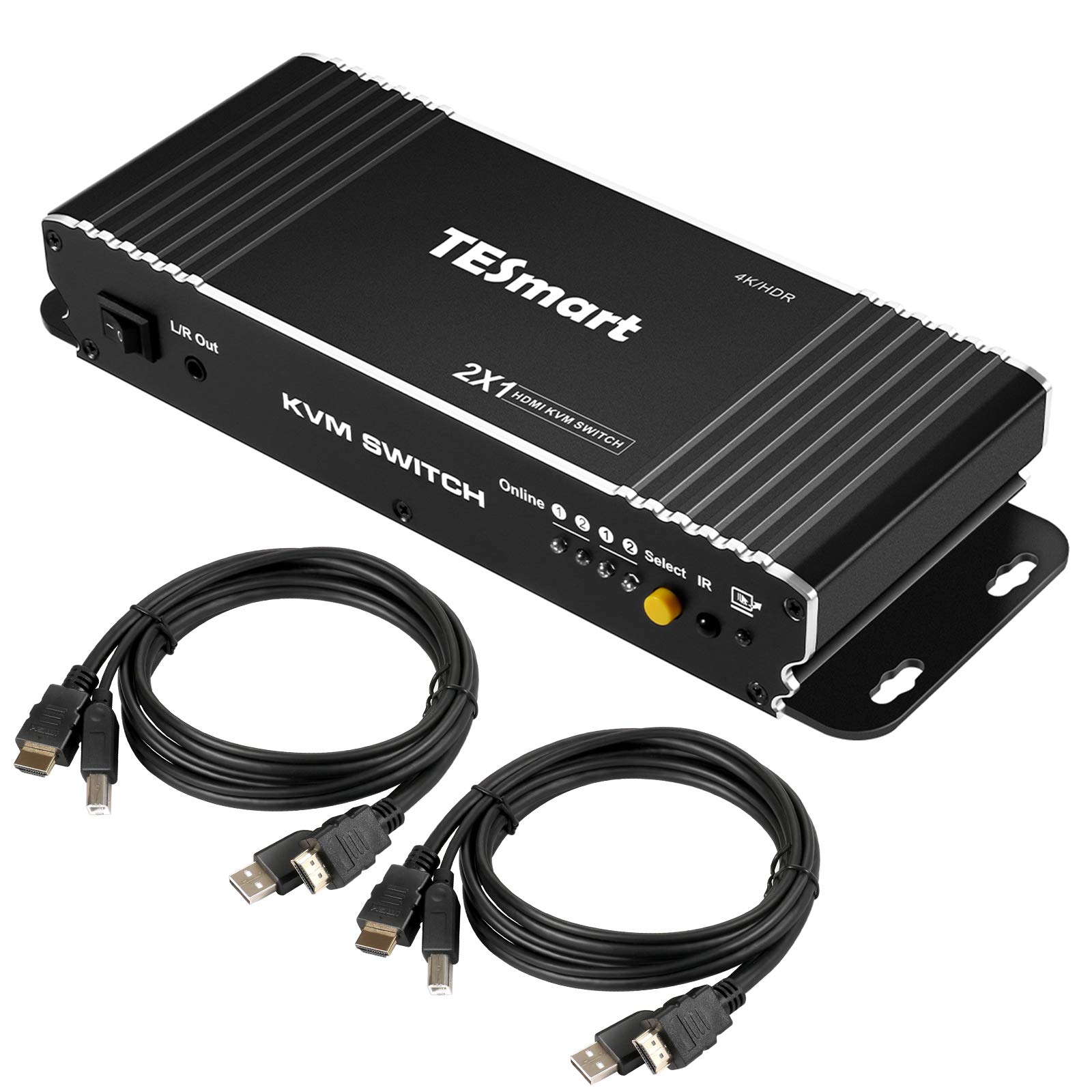 TESmart KVM Switch HDMI Newest 4 Port KVM Switcher Box with Remote (Black) Supports HDR and HDCP
