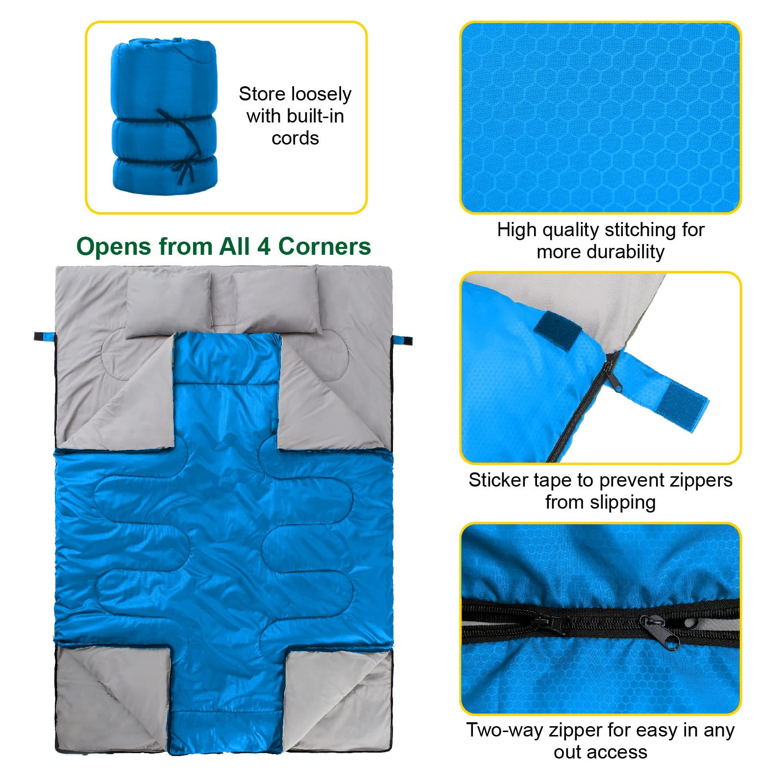 Sleeping Bag, Sleeping Bags for Adults Lightweight Double Sleeping Bag 3-4 Seasons Warm & Cold Weather Sleeping Bag for Camping, Hiking and Backpacking with Pillows and Compression Sackā¦