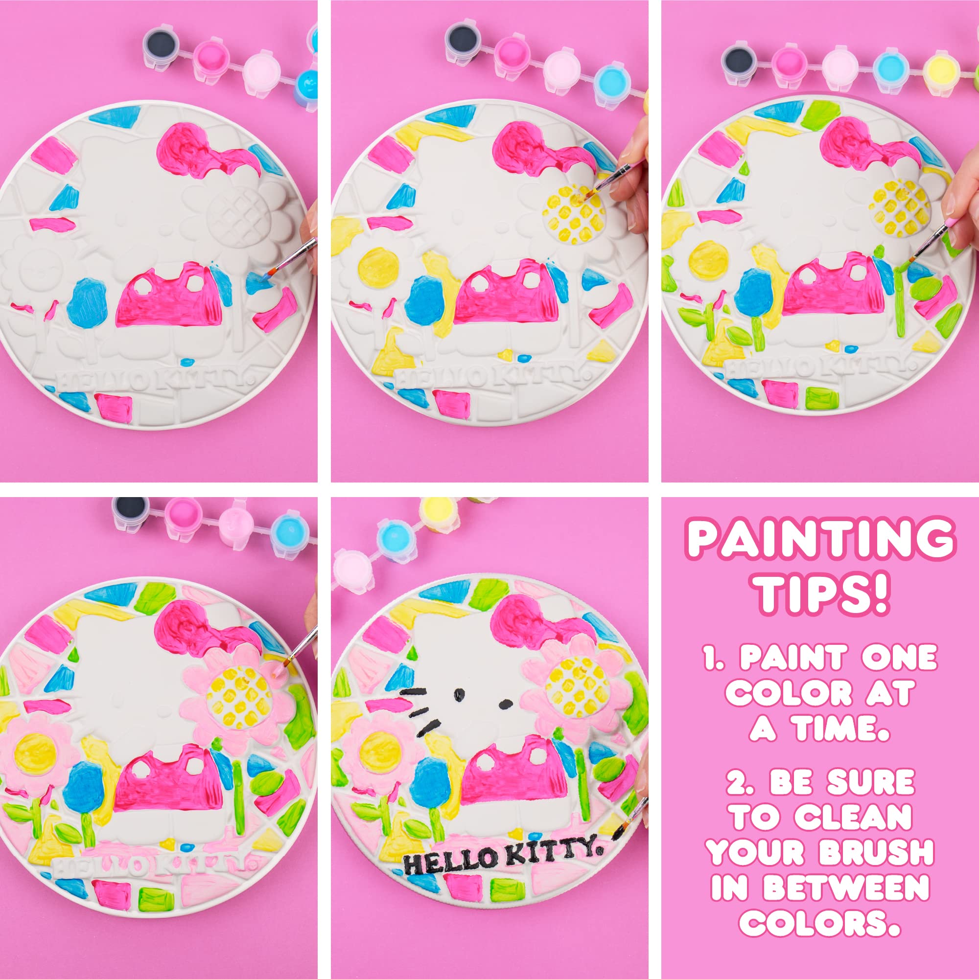 Sanrio Hello Kitty Paint Your Own Stepping Stone, Includes 7” 6 Paints & 1 Paintbrush, Cute Gifts for Kids Teens Girls Adults