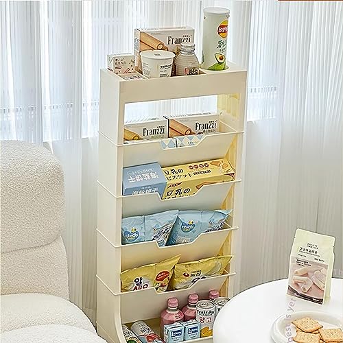 Rolling Book Shelf Organizer Mobile Book Shelf Cart 6 Tier Movable Bookshelf Cart Desk Side Cart for Office Dorm Classroom,Pink,5 Tier