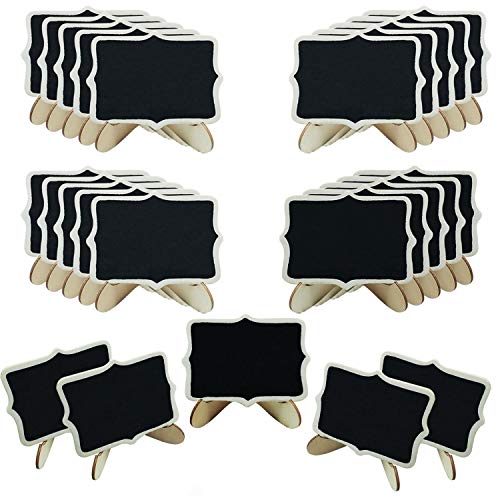 Woohome Mini Blackboard, 25 PCS Small Chalkboard with Stand Wooden for Message Board Signs, Wedding Table, Kids Craft Party
