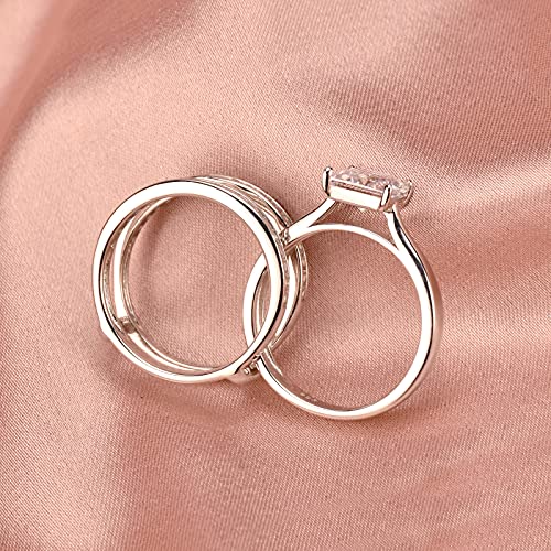 Wuziwen Princess Bridal Ring Set for Women Wedding Band Guard Enhancers CZ Sterling Silver Size 7