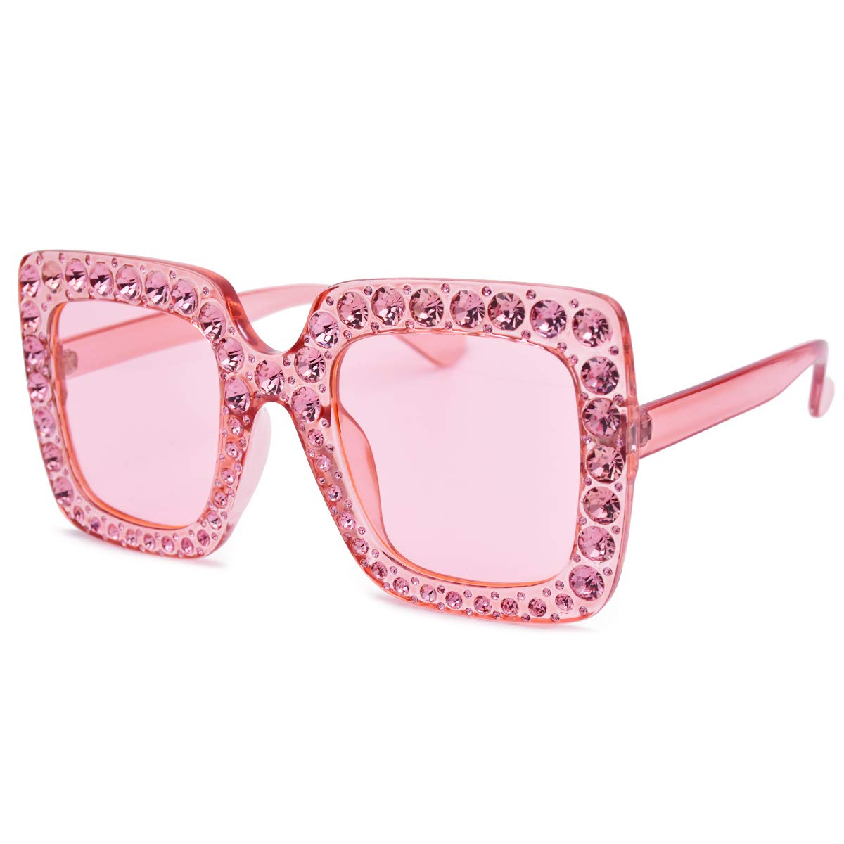 SAMURITA Elton Square Diamond Rhinestone Sunglasses Novelty Oversized Celebrity Shades(Clear Frame/Clear Lens)
