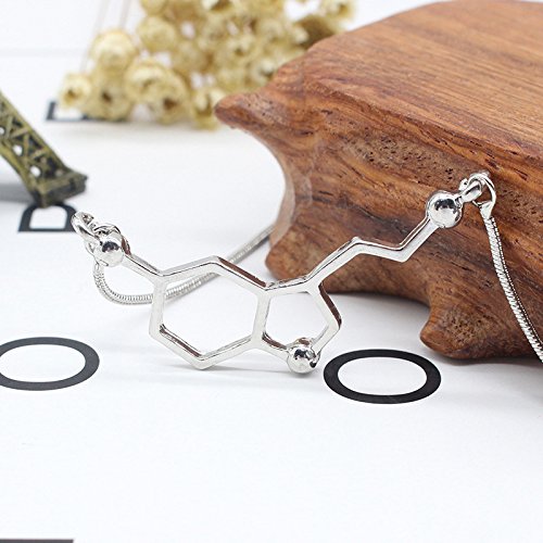 Silver Serotonin Molecule Pendant Necklace,Organic Chemistry Jewelry for Science Lovers,Gift for a Science Student (A:silver necklace)