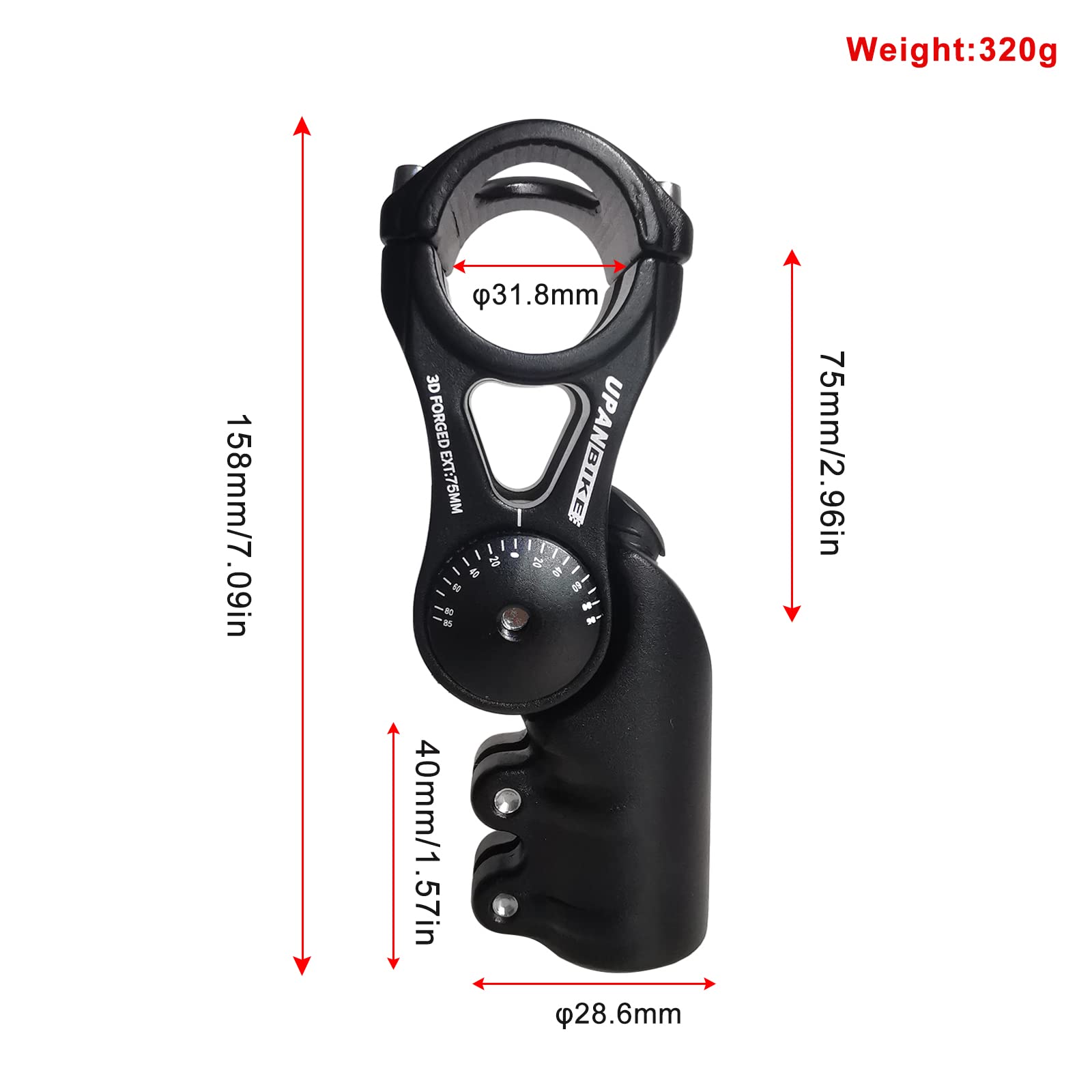 UPANBIKE Bike Stem - 130 Degree Adjustable Bicycle Stem- 75mm Handlebar Stem Riser for 31.8(1-1/4") Handlebars