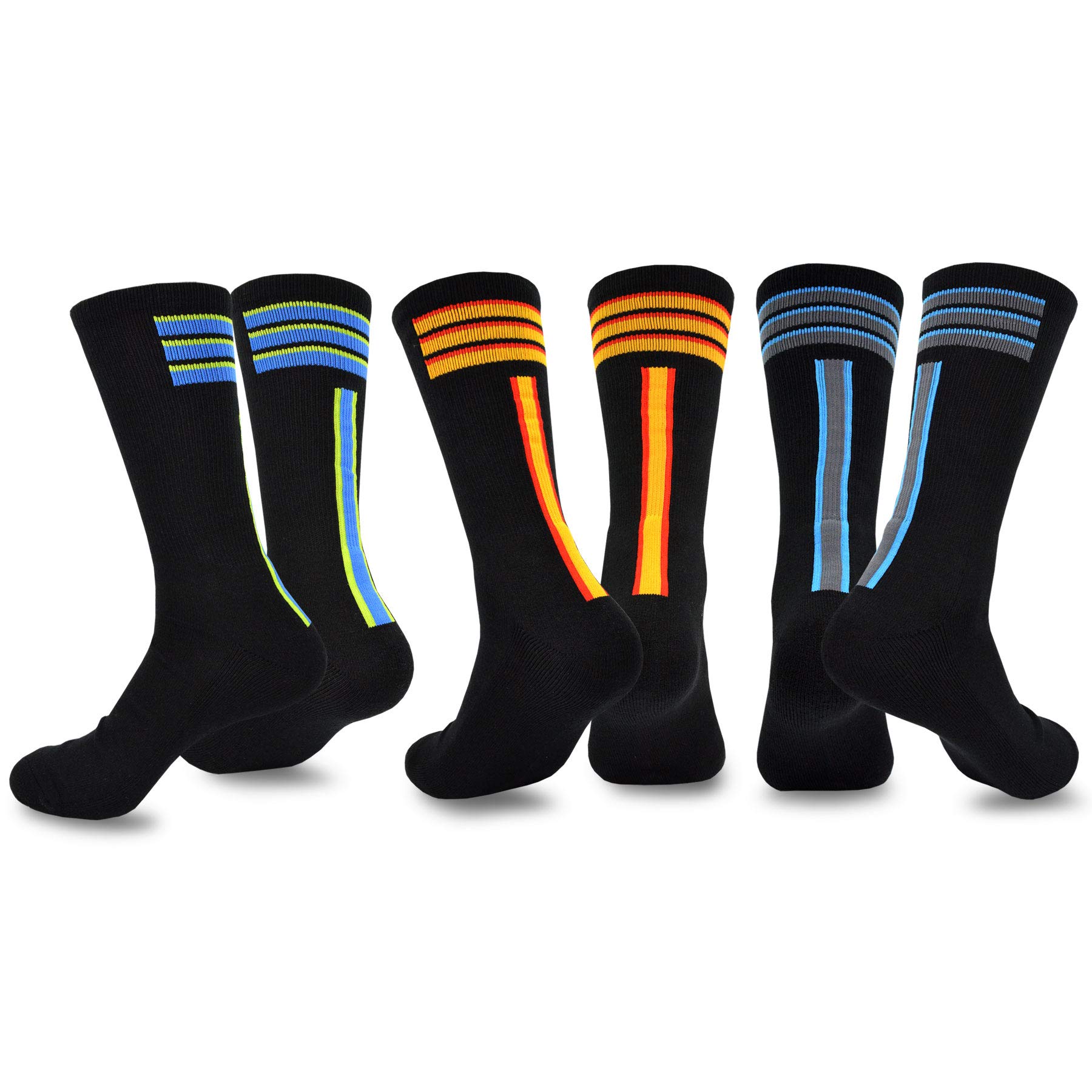 TeeHee Men's Sports Stripes Cotton Half Cushion Crew Socks 3-pair Pack (White Blue Red)