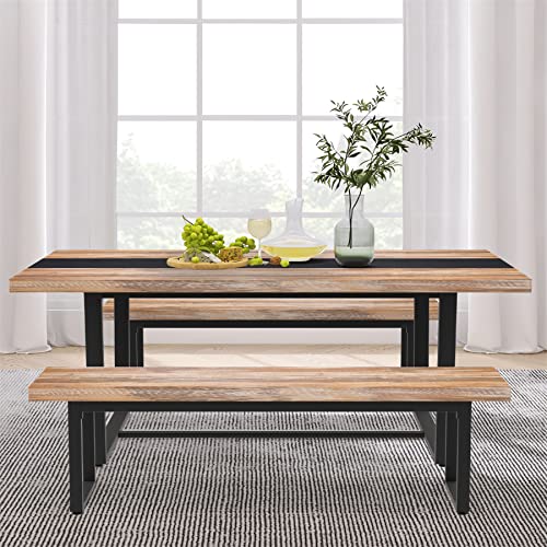 STHOUYN 59” Dining Bench Pair of 2 for 6-8 Person, Farmhouse Indoor Kitchen Table Benches, Bed Bench, Industrial Shoe Bench, Entryway Benches (Brown 2pcs)