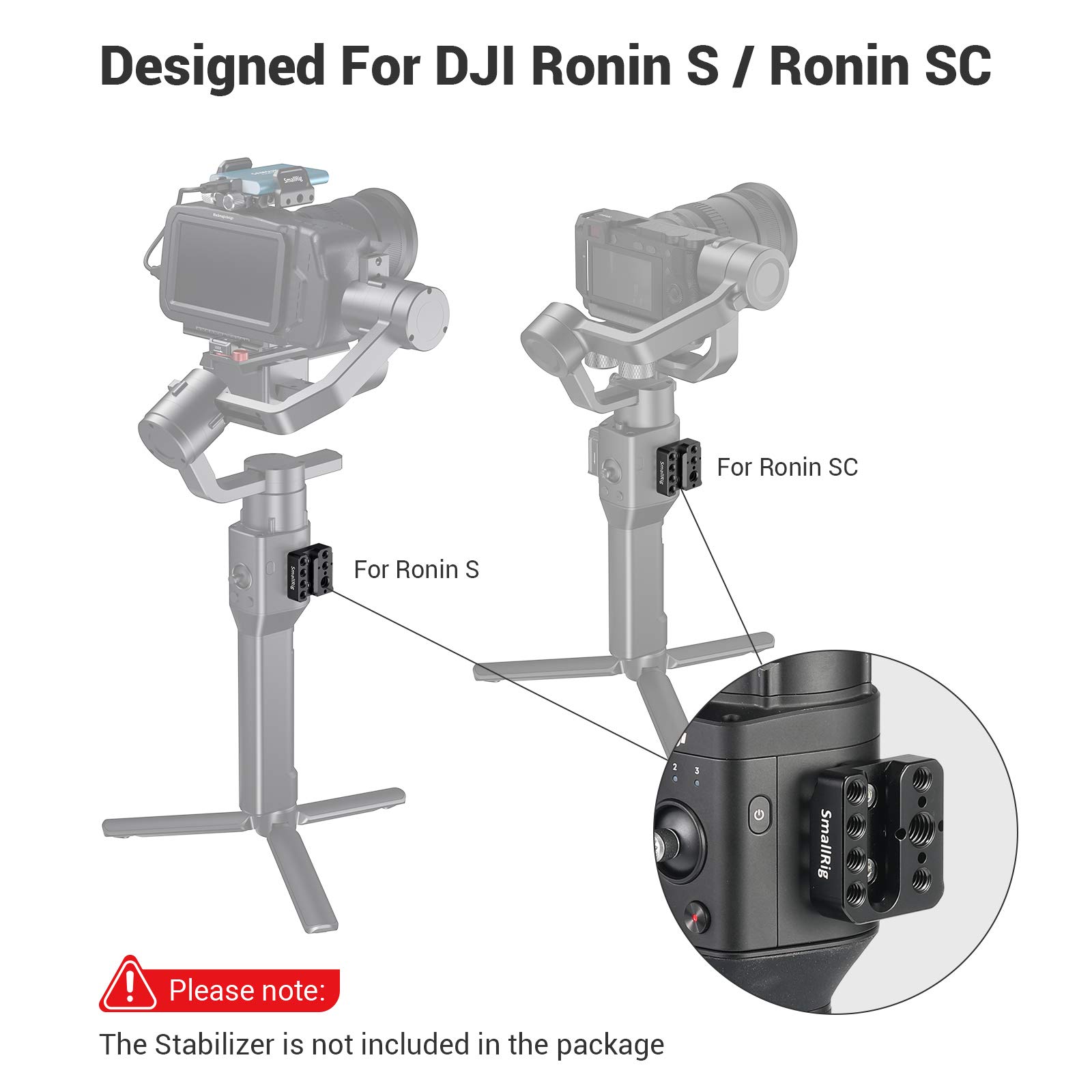 SmallRig Monitor Mount Holder for DJI Ronin-S/SC and RS 2/RSC 2/RS 3/RS 3 Pro/RS 3 Mini Gimbal Accessories Mounting Plate, w/ 1/4” Thread 3/8” Locating Hole NATO Rail for Magic Arm Handle - 2214