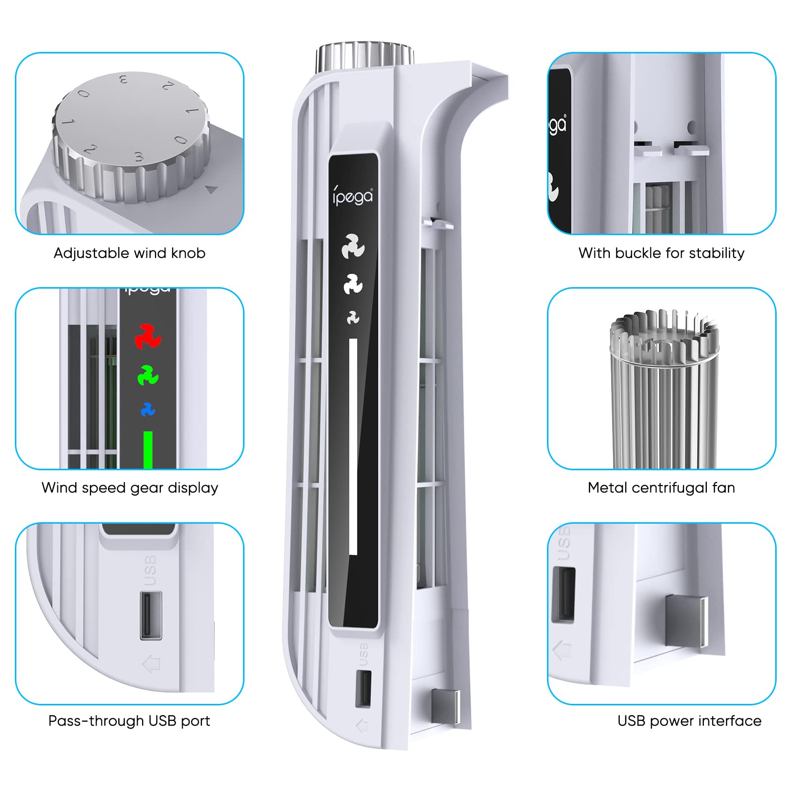 Upgraded Cooling Fan for PS5 Disc & Digital Edition, Centrifugal Cooling System with 3 Speeds Control Knob & LED Indicator Panel, USB Powered Accessories Exhaust Cooler Compatible with Playstation 5