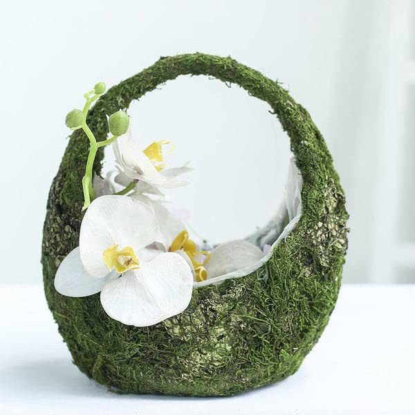 TABLECLOTHSFACTORY 9.5" Preserved Moss Planter Basket with Handle Moss Covered Planters with Inner Lining