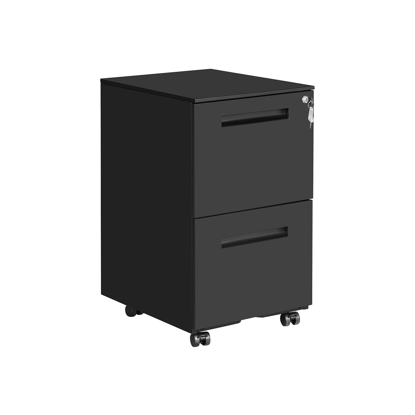SONGMICS File Cabinet with 2 Drawers, Fully Assembled Except Casters, Rolling Steel Office Cabinet with Lock, for A4, Legal/Letter Sized Documents, Hanging File Folders, Black UOFC52BK