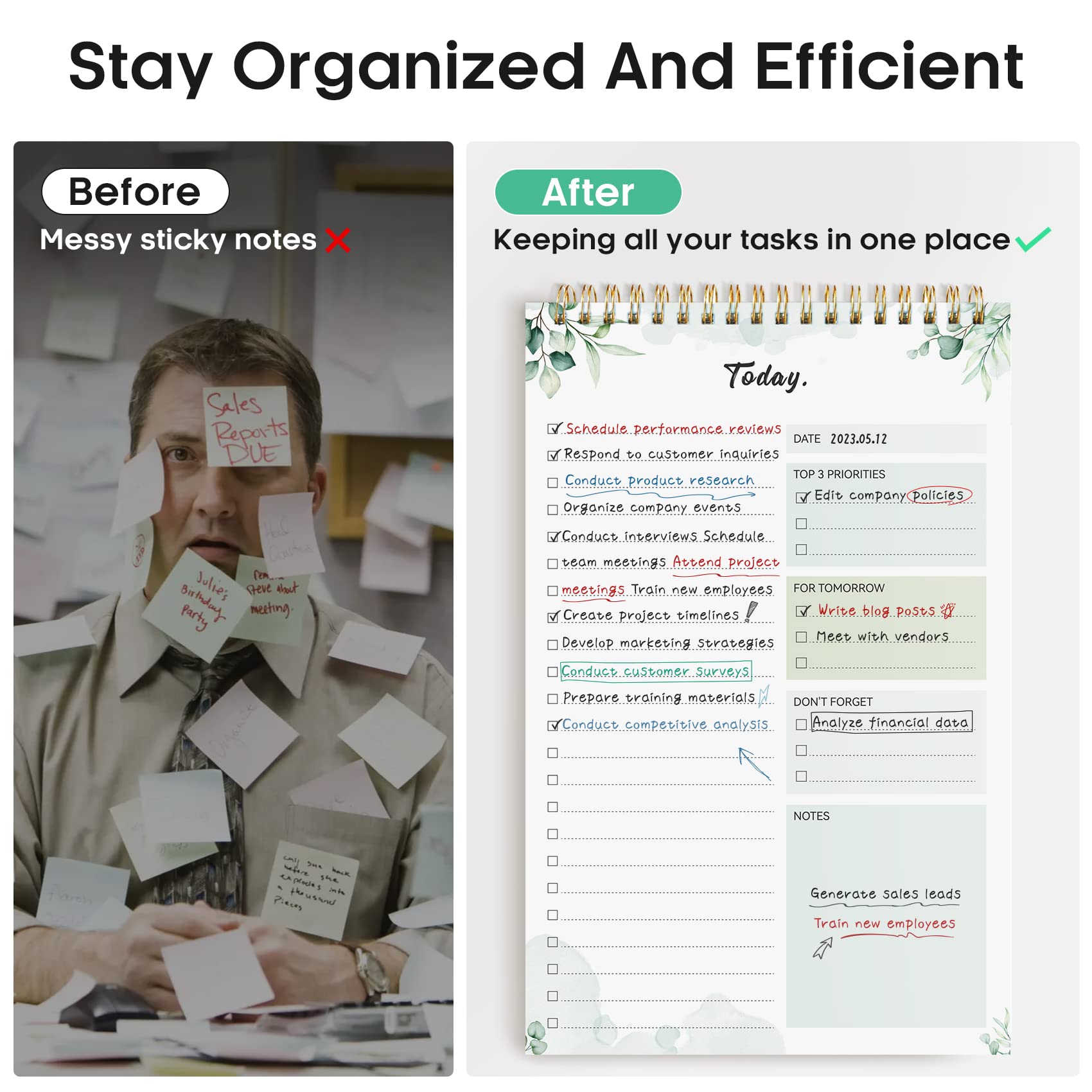 To Do List Pad - To Do List Notebook for Work with 52 Sheets, Undated Daily Planner Perfect for Daily Tasks and Goal Setting, To Do List Notepad Suitable for Office, Home and School-Verdant Leaf