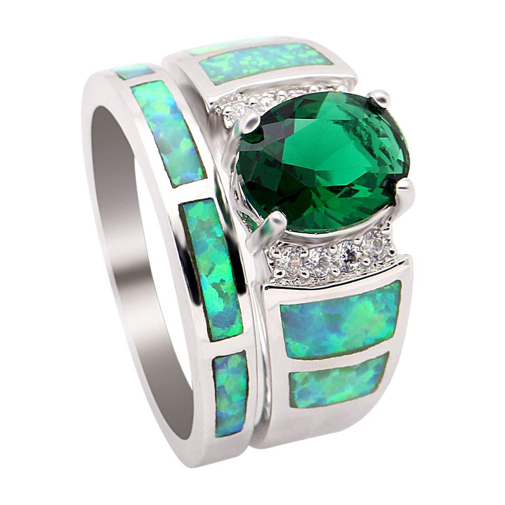 UFOROO Opal Ring Set Platinum Plated Wedding Rings for Women ring set of 7 rings with opals
