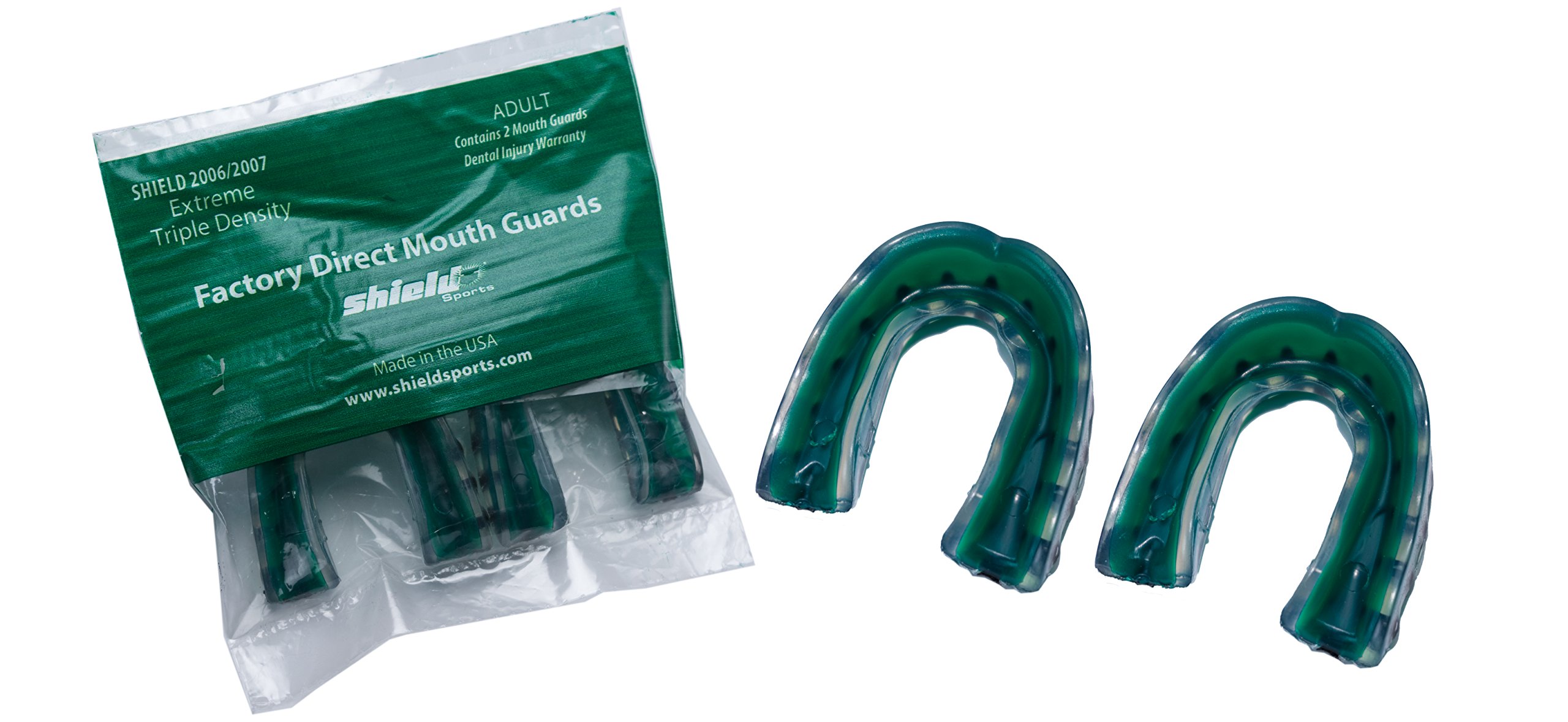 Shield Sports 2 Pack Extreme Triple Density Adult Mouth Guard, Green Tint