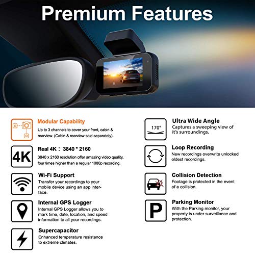 REXING V5 Dash Cam 4K Modular Capabilities 3840x2160@30fps UHD WiFi GPS Car Camera Recorder Night Vision,Loop Recording,Parking Monitor,Supercapacitor,Support 256GB Max,Voice Control (2021) (Dash Cam)