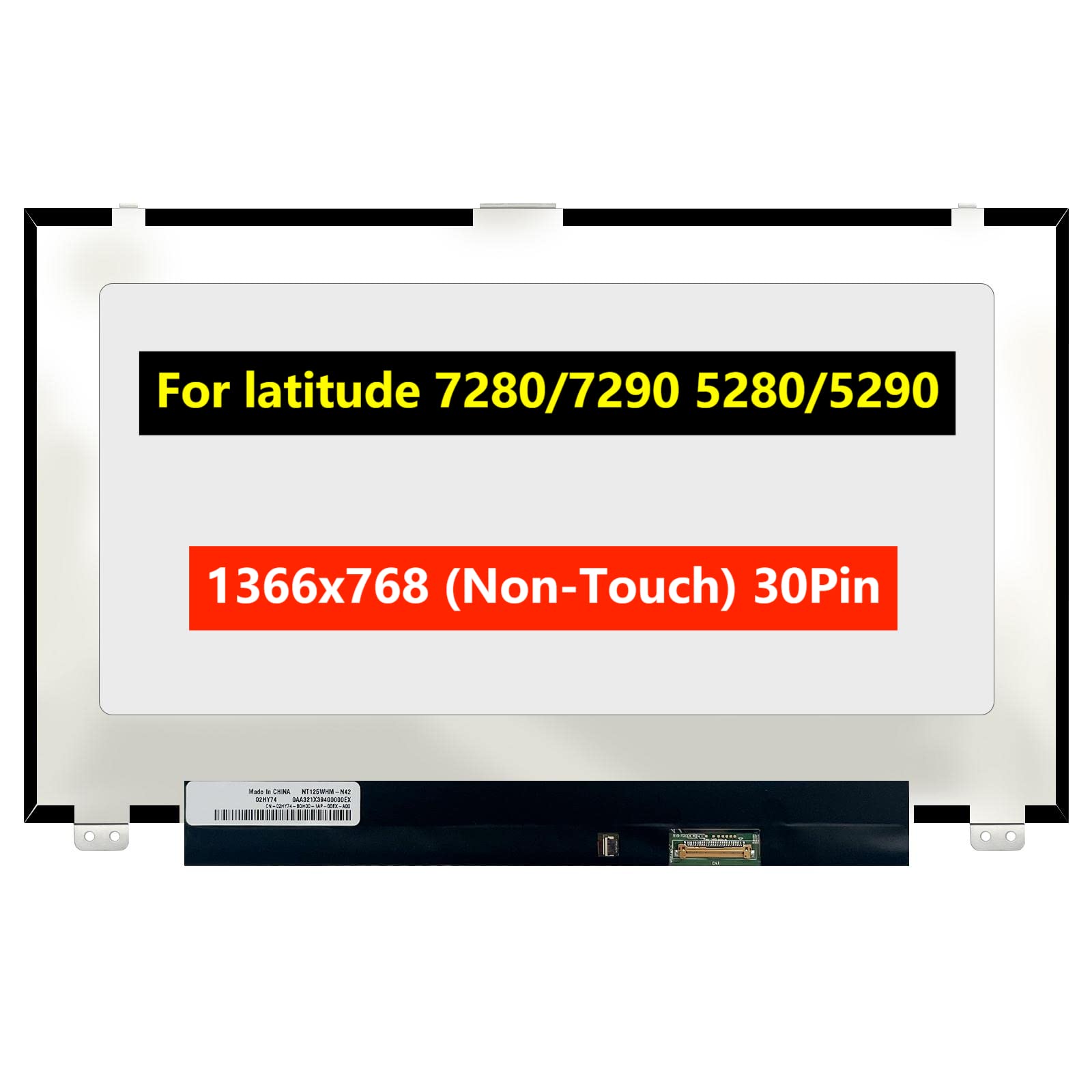 TFTcenter NT125WHM N41 NT125WHM N42 LCD Screen Replacement for Dell Latitude 7280 7290 5280 5290, Matte WXGA HD 12.5" LED Non-Touch 0HY74 Display