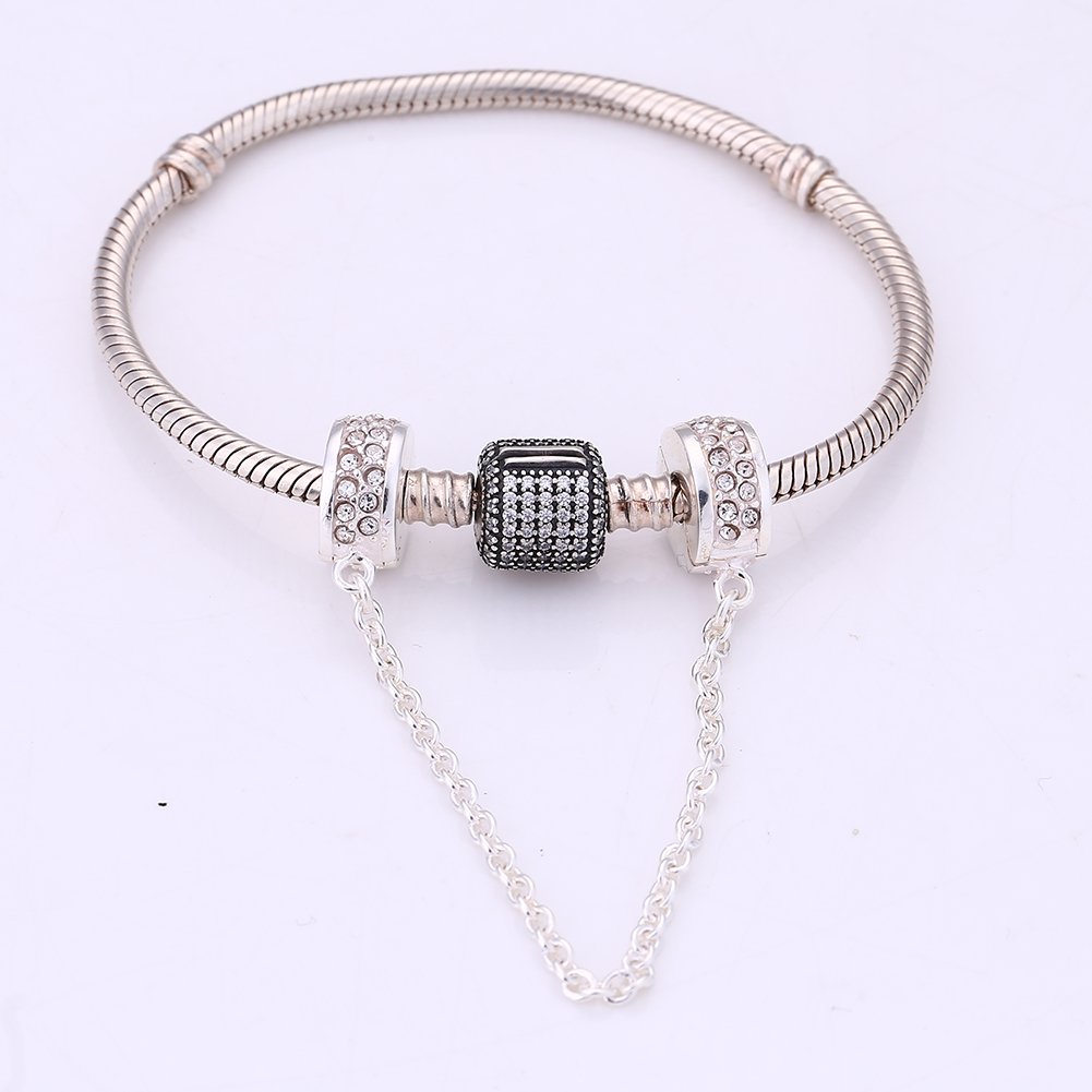 SOUKISS Clear Crystal 925 Sterling Silver Clasp Safety Chain Bead Charm for Charms Bracelet, Xmas Gifts