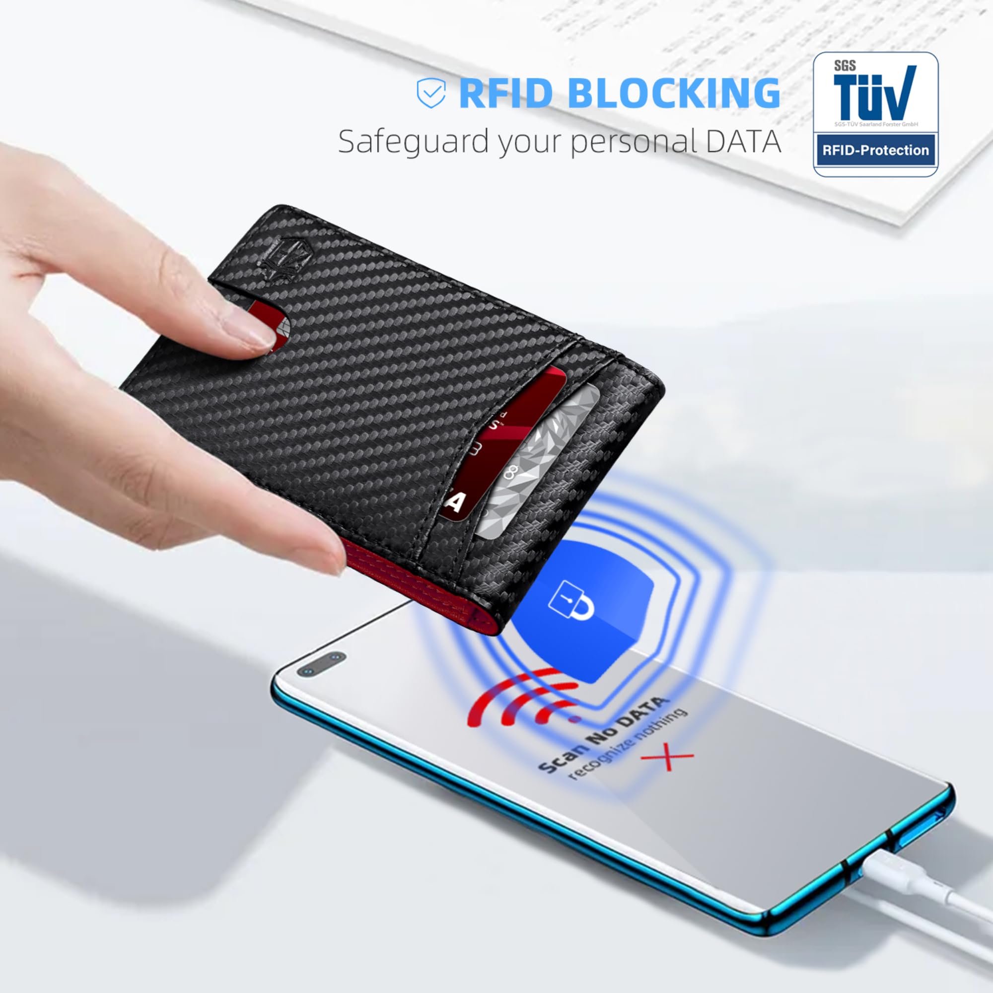 Zitahli Slim Money Clip Wallets for Men, Minimalist Leather Bifold RFID Blocking Mens Front Pocket Wallet with 12 Card Slots Gift Box Black