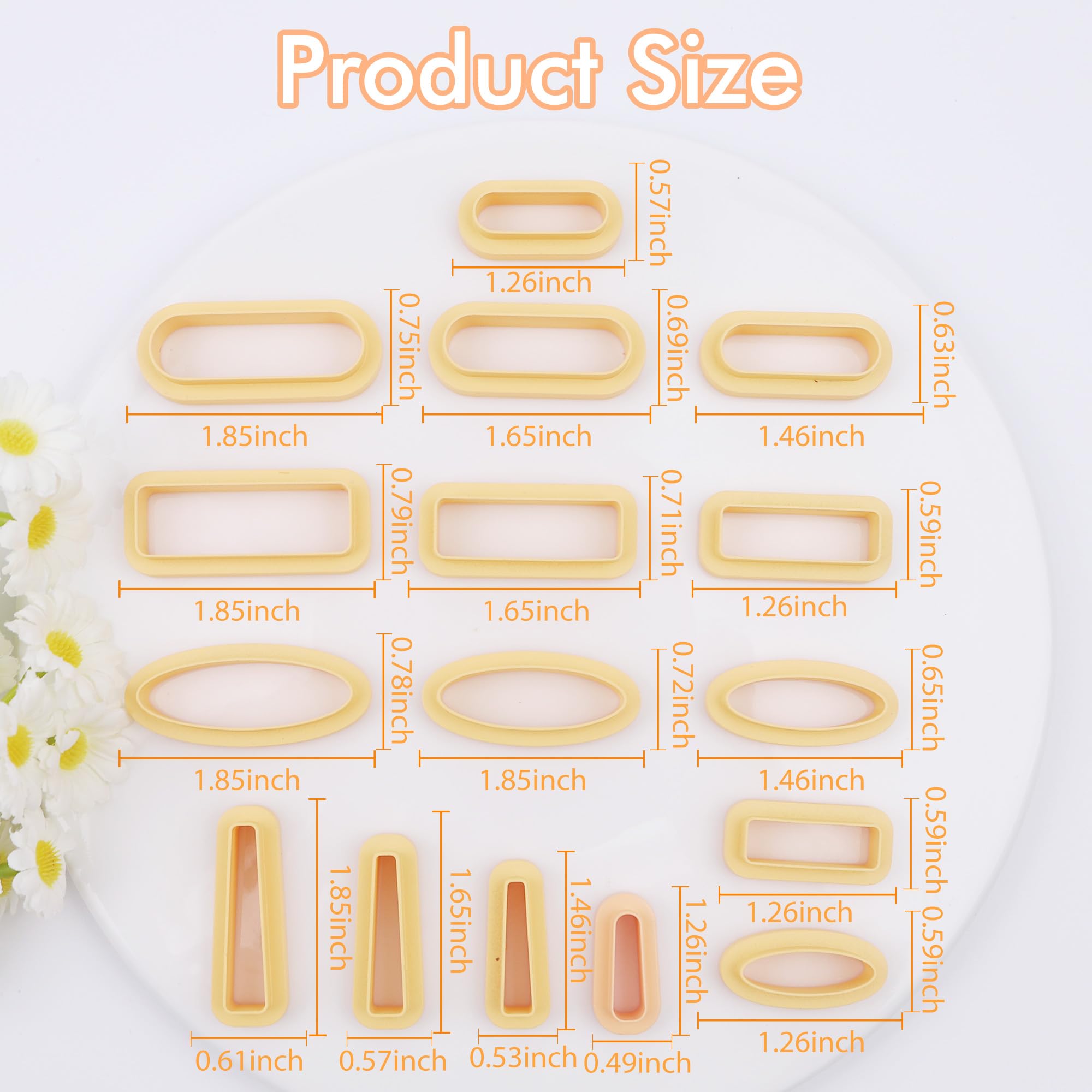 Puocaon Rectangle Clay Cutters Set - 16 Pcs Clay Cutters for Polymer Clay Jewelry, Basic Polymer Clay Cutters for Earrings Making, 3D Print Clay Cutters Supplementary for Floral Clay Earrings Design