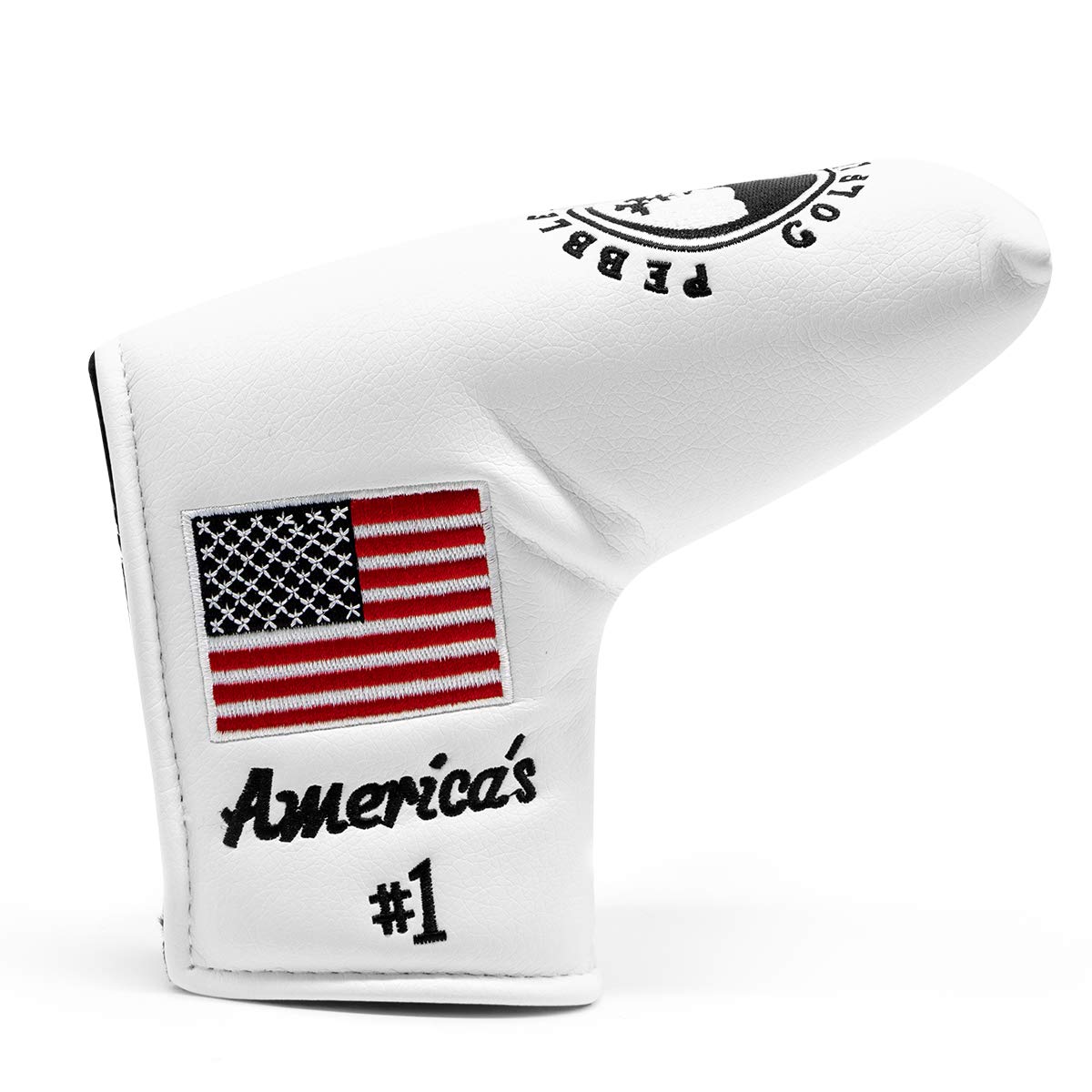 White Pu Leather with American Flag Embroidery Golf Putter Cover Blade Putter Headcover