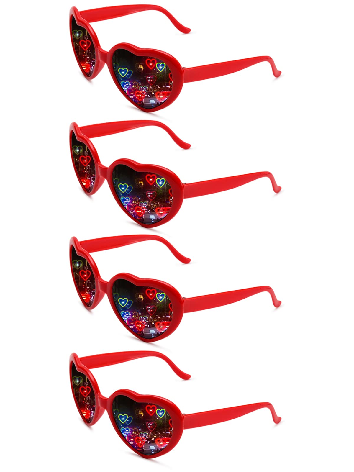 YQVIE Heart Shaped Sunglasses with Heart Effect for Women Light Changing Heart Effect Diffraction Glasses for Party Supplies (8 Colors Mix)