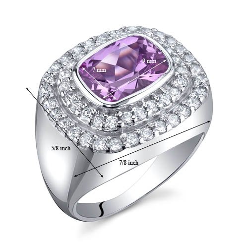 PEORA Created Pink Sapphire Cocktail Ring Sterling Silver 2.75 Carats Size 9