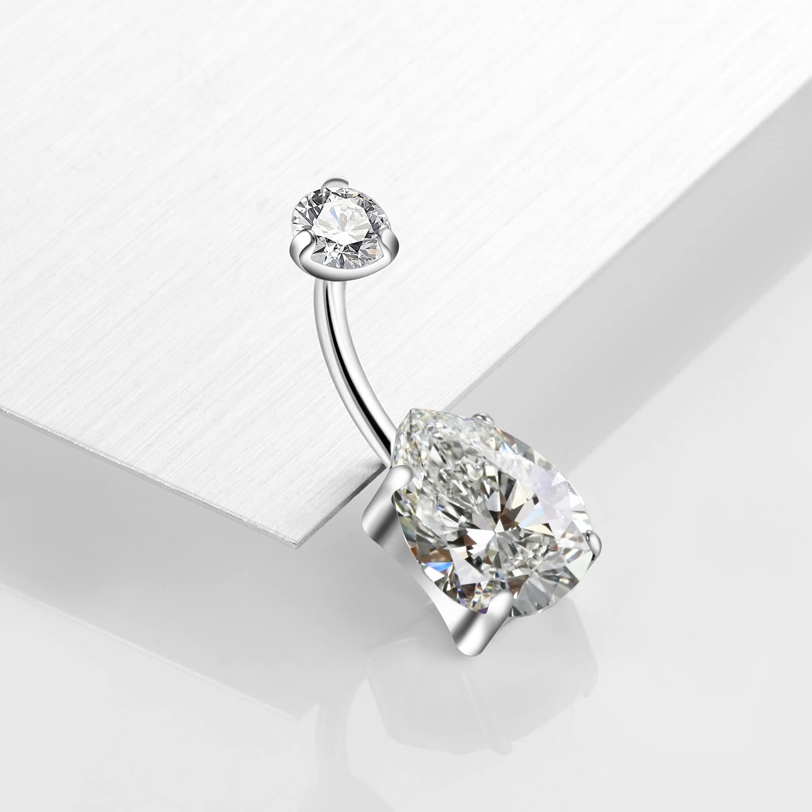 YSWUJIN G23 Solid Titanium Belly Button Ring14G CZ Belly Navel Rings,Cubic Zirconia Navel Rings Belly Button Body Piercing Jewelry (C1, Titanium)