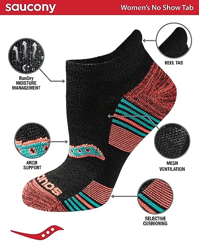 Saucony Women's RunDry Performance 8, 16 Heel Tab Athletic Socks, S-L, Assorted Darks (8 Pairs), Medium