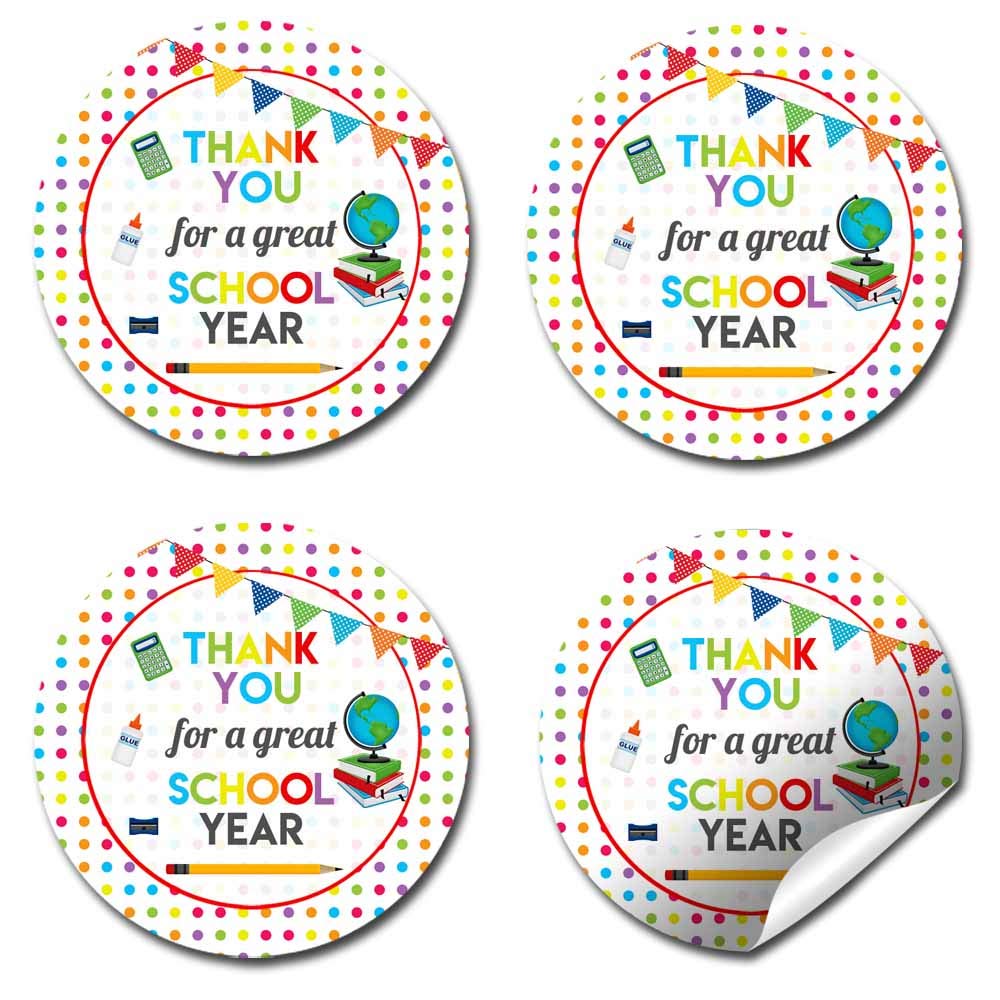 Thanks for a Great School Year Teacher Appreciation Thank You Sticker Labels, 40 2" Party Circle Stickers by AmandaCreation, Great for Envelope Seals & Gift Bags