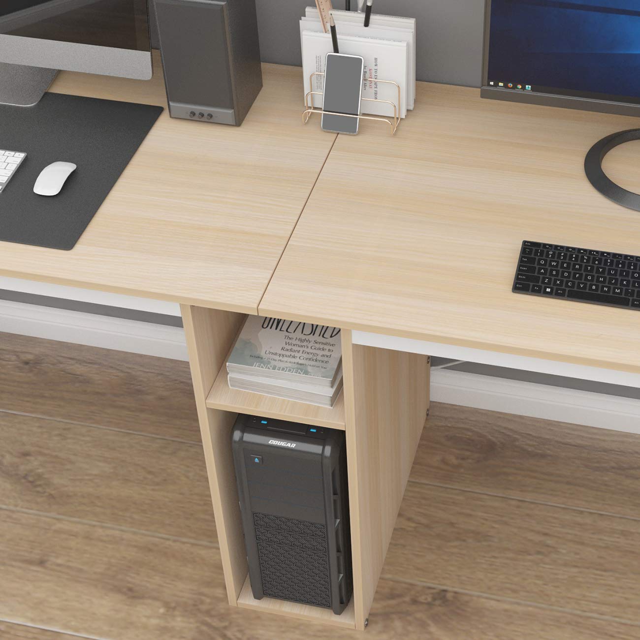 sogesfurniture 78 inches Large Double Workstation Dual Desk Home Office Desk 2-Person Computer Desk Computer desks with Storage, Maple& BHUS-LD-H01-MO