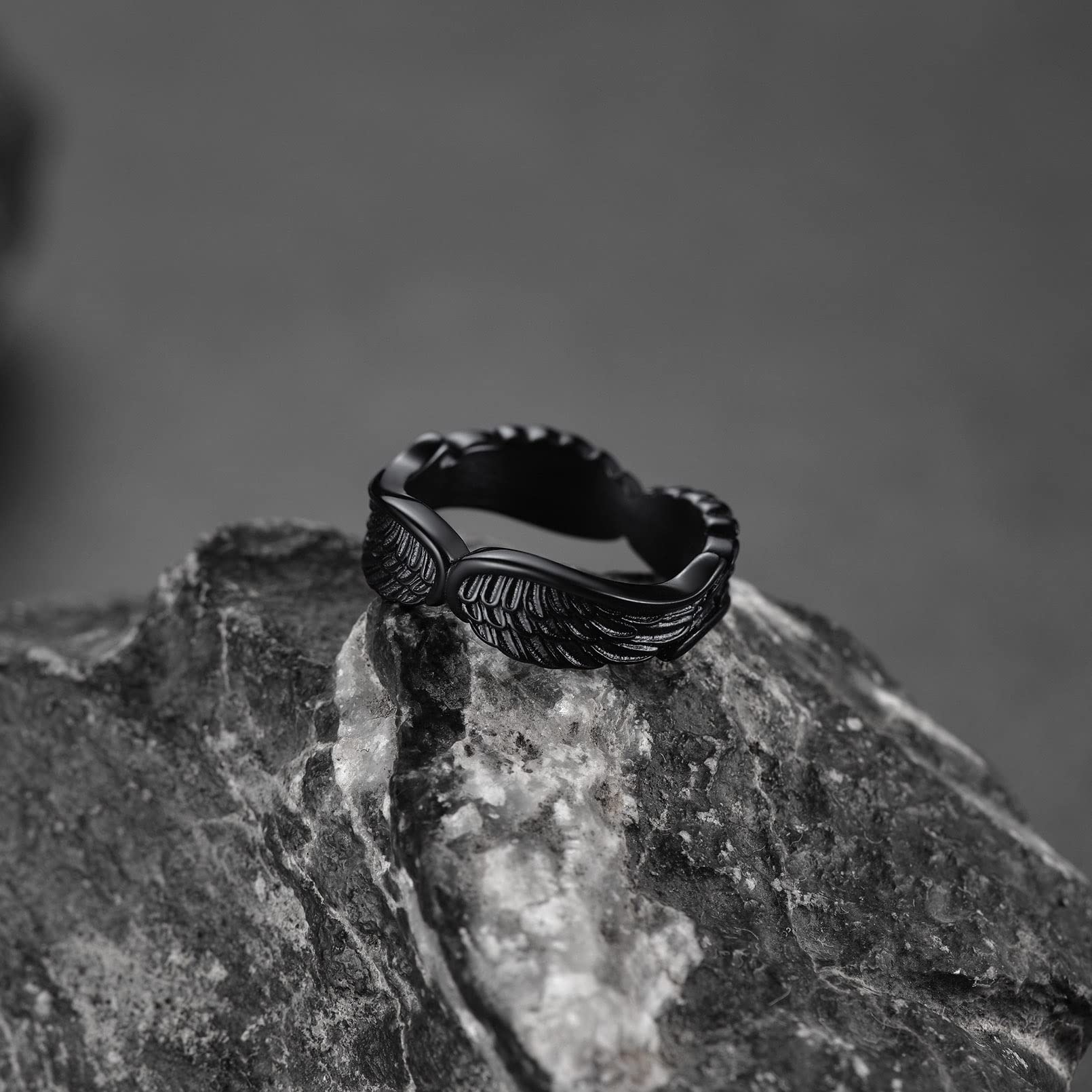 Women Wing Rings Stainless Steel Protective Angel Feather Wings Thumb Ring for Male Dad Birthday Gift