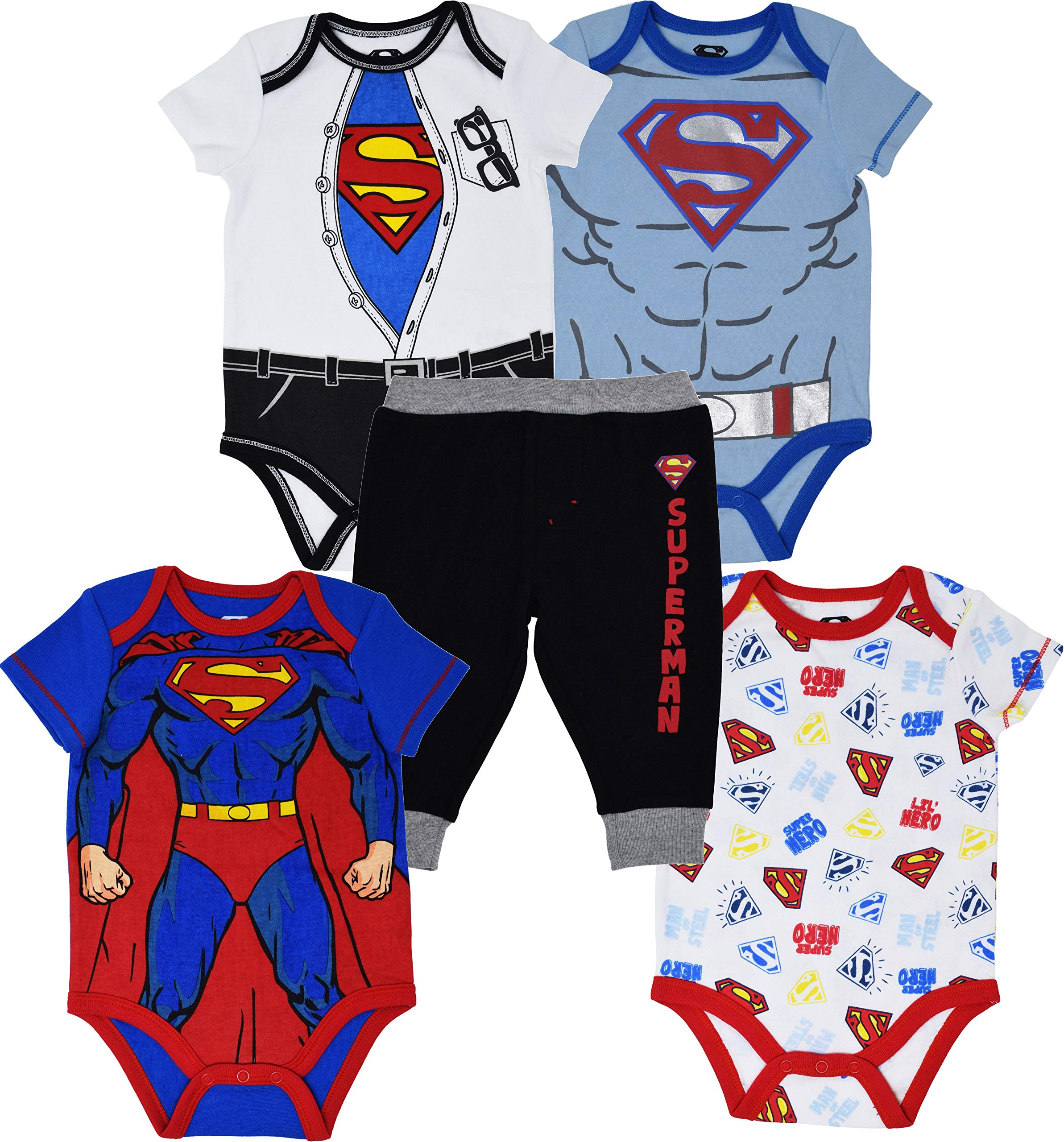 Warner Bros. Superman Newborn Baby Boys 5 Piece Bodysuit Pants Outfit Clothing Set 3-6 Months