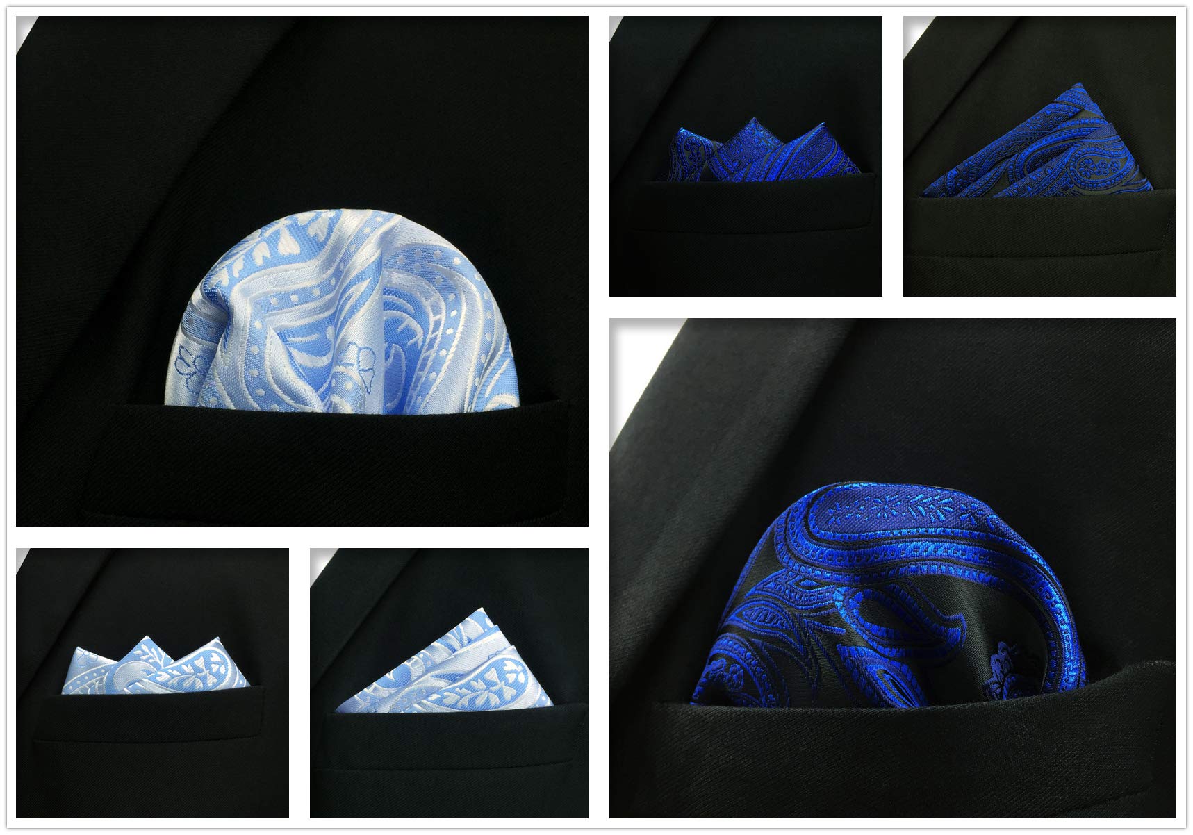 SHLAX&WING 5 Pieces Assorted Mens Silk Pocket Square Handkerchiefs Set Lot 30