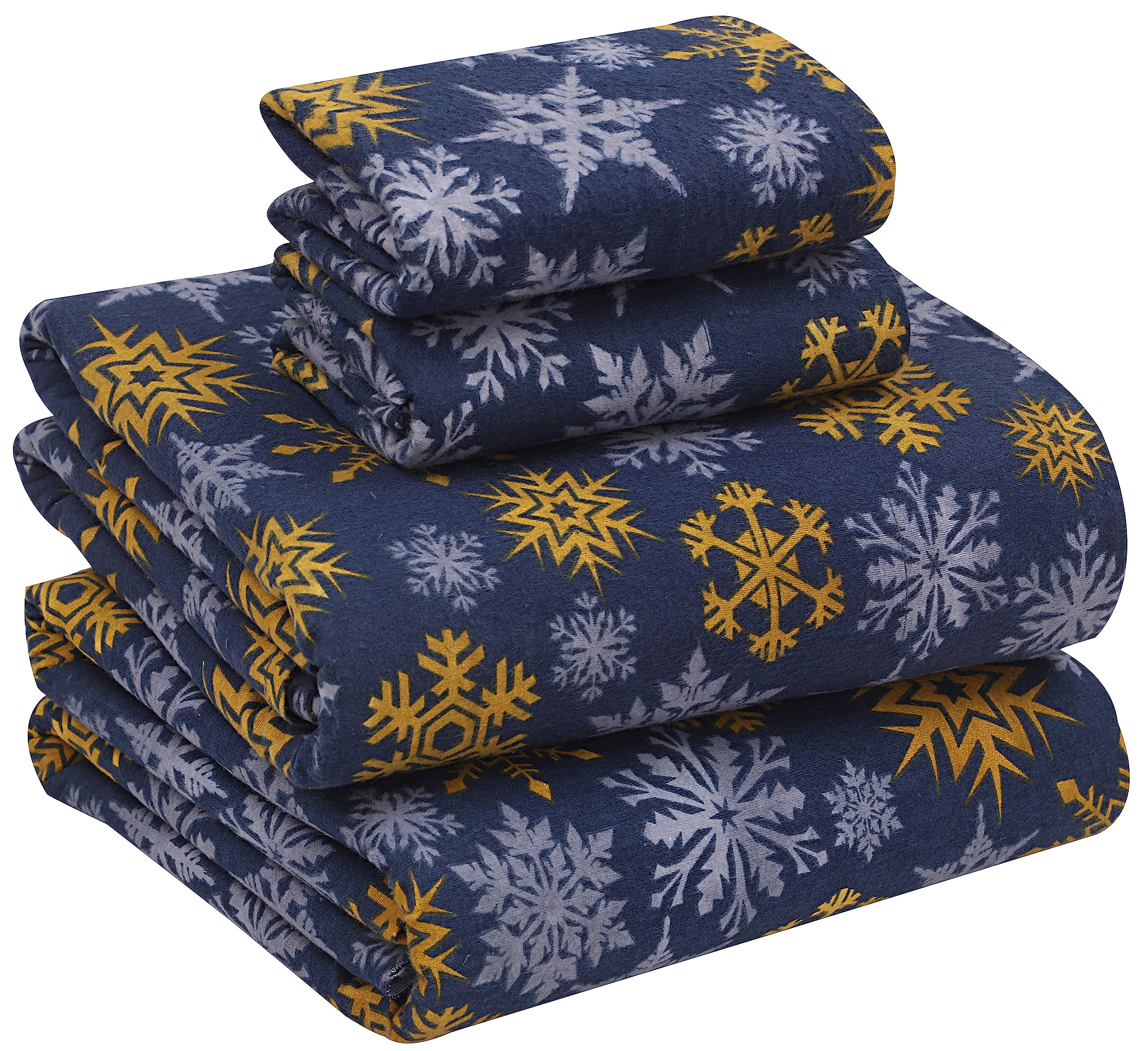 RUVANTI Flannel Sheets Full Size - 100% Cotton Brushed Flannel Bed Sheet Sets - Deep Pockets 16 Inches (fits up to 18") - All Seasons Breathable & Super Soft - Warm & Cozy - 4 Pcs - Snow Flake Gold