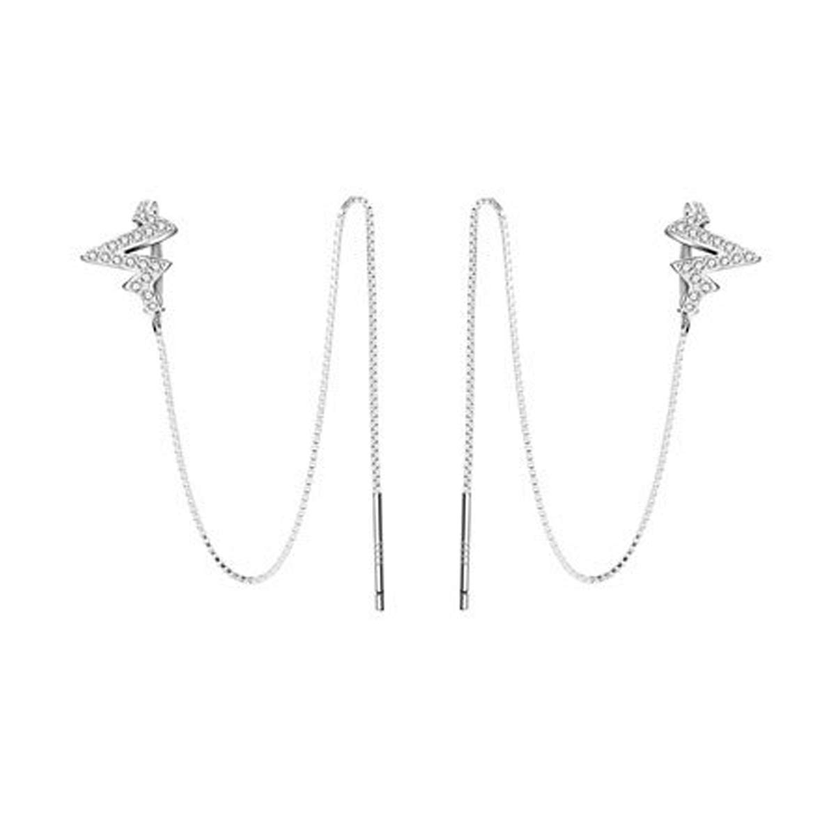 SLUYNZ 925 Sterling Silver CZ Wave Cuff Earrings Chain for Women Teens Crawler Earrings Climber Earrings