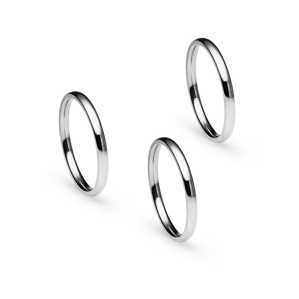 SILVERLINE JEWELRY 3pcs 2mm Stainless Steel Women's Plain Band Fit Silver Tone Size 8.5
