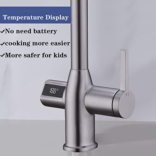 Upgrade Your Kitchen with Our LED Touch On Kitchen Sink Faucet - Temperature Display, 3 Spraying Modes, and Easy DIY Installation - Brushed Nickel Finish