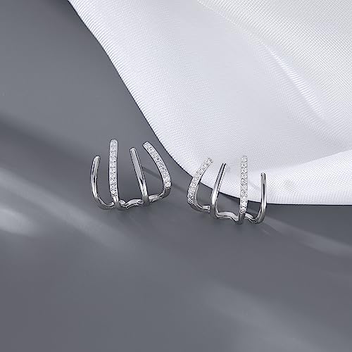 SLUYNZ Solid 925 Sterling Silver Claw Earrings Huggie for Women Teen Girls Half Hoop Earrings Cuff Earrings Wrap (B-Silver2)