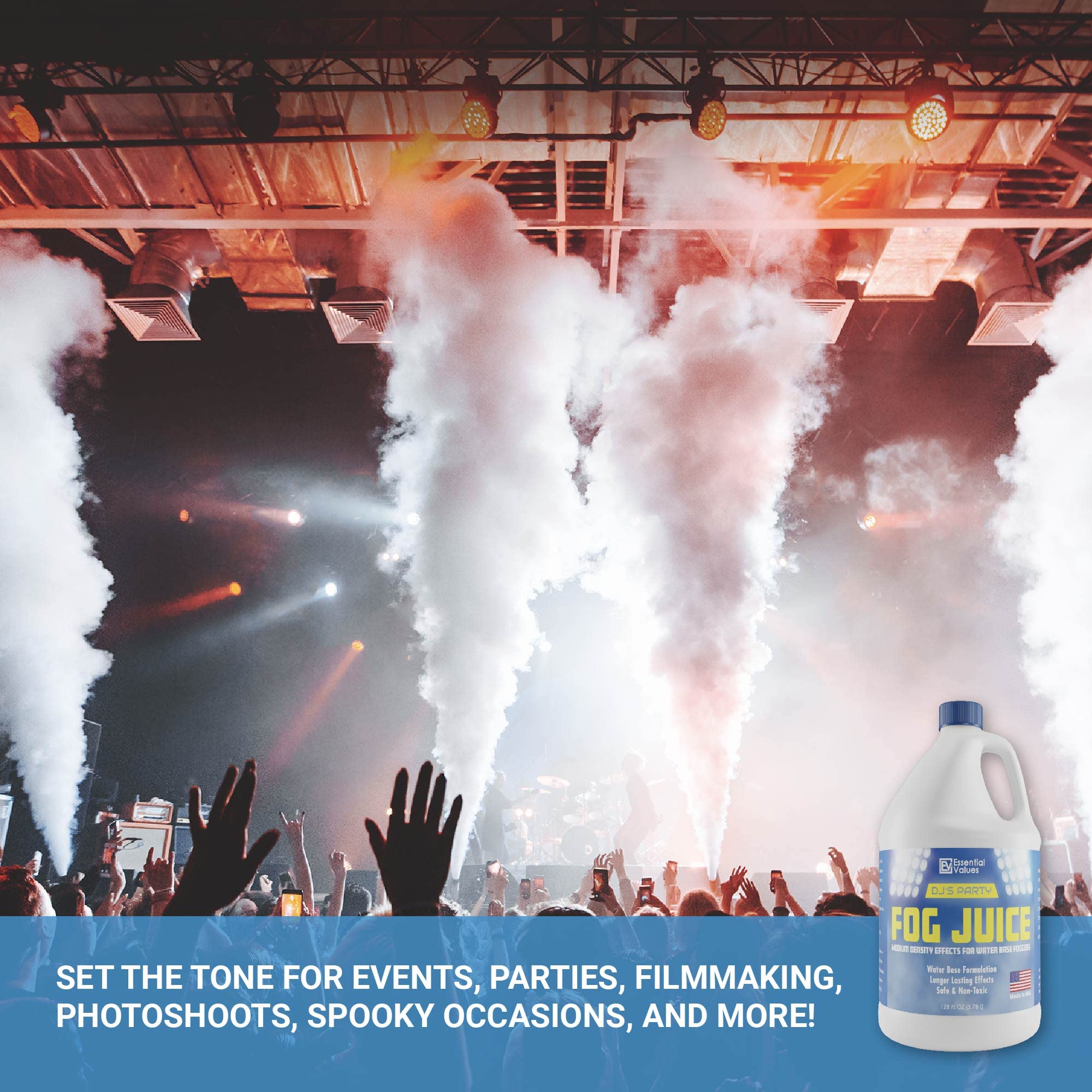 Smoke Machine Fog, Fluid for Fogging Machines β Fog Juice That Produces Long-Lasting Medium Density Smoke for Water-Based Foggers, For 400-1500 Watt Machines