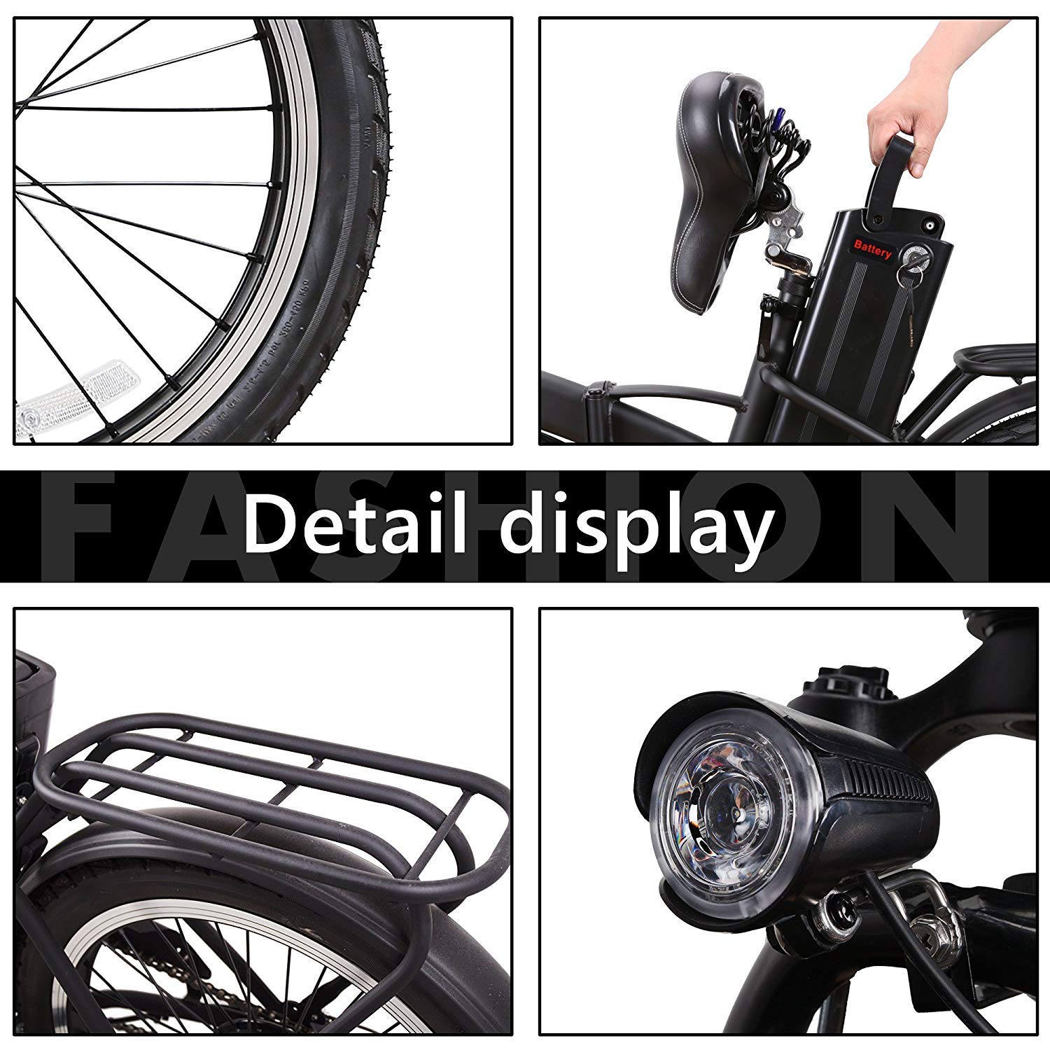 Santa Folding Electric Bike with 36V 10Ah Removable Lithium-Ion Battery, 20 inch Ebike Electric bicyclewith 250W Motor (Folding Black)