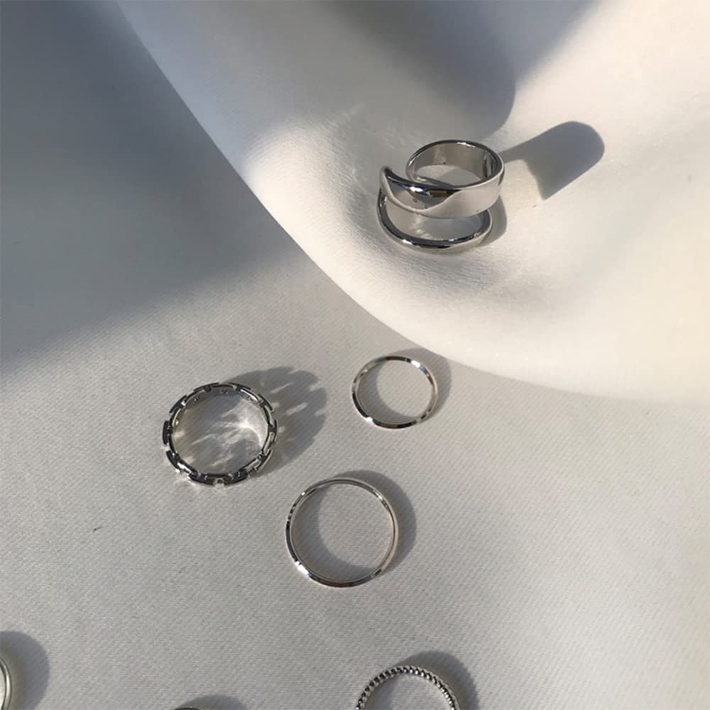 Xerling Gothic Silver Knuckle Rings Set Boho Midi Joint Finger Rings Open Ring Pack Stackable for Women Teen Girls 7Pcs (Silver)