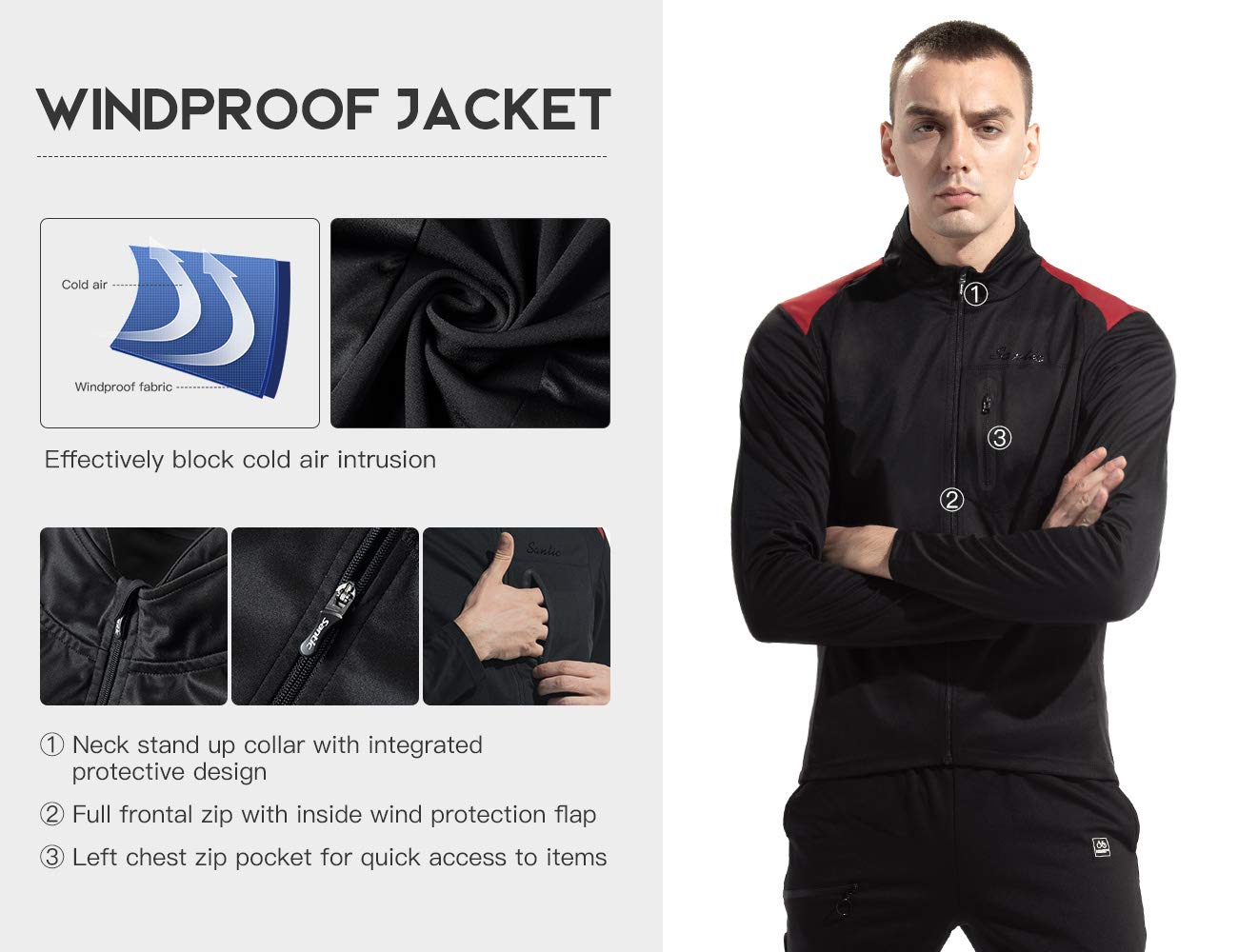 Santic Men's Cycling Bike Winter Jackets Windproof Fleece Thermal Warm UP Running Bike Bicycle Jacket Breathable Reflective Softshell Windbreaker