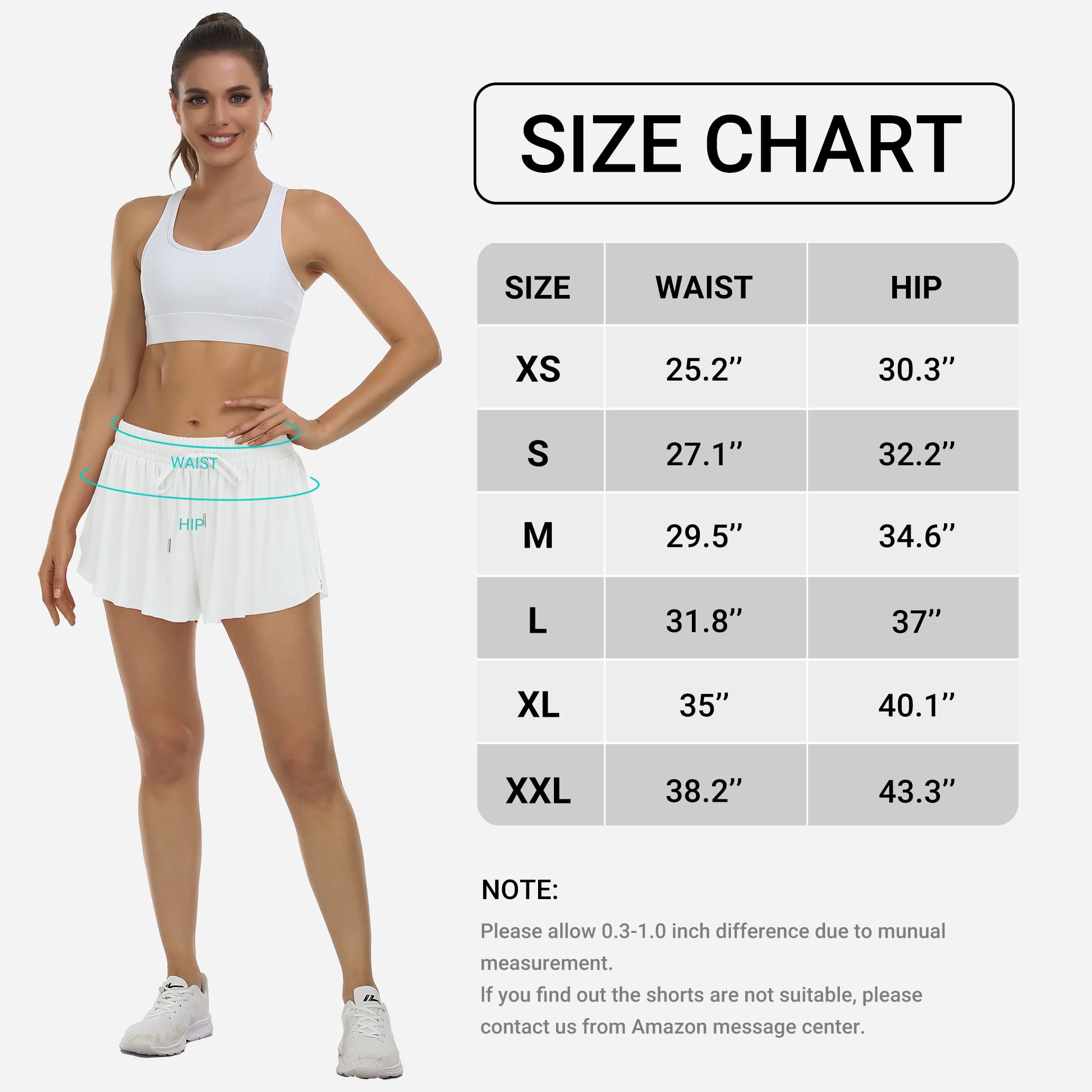 Women Flowy Running Shorts 2 in 1 Butterfly Skirt with Pocket for Gym Athletic Workout