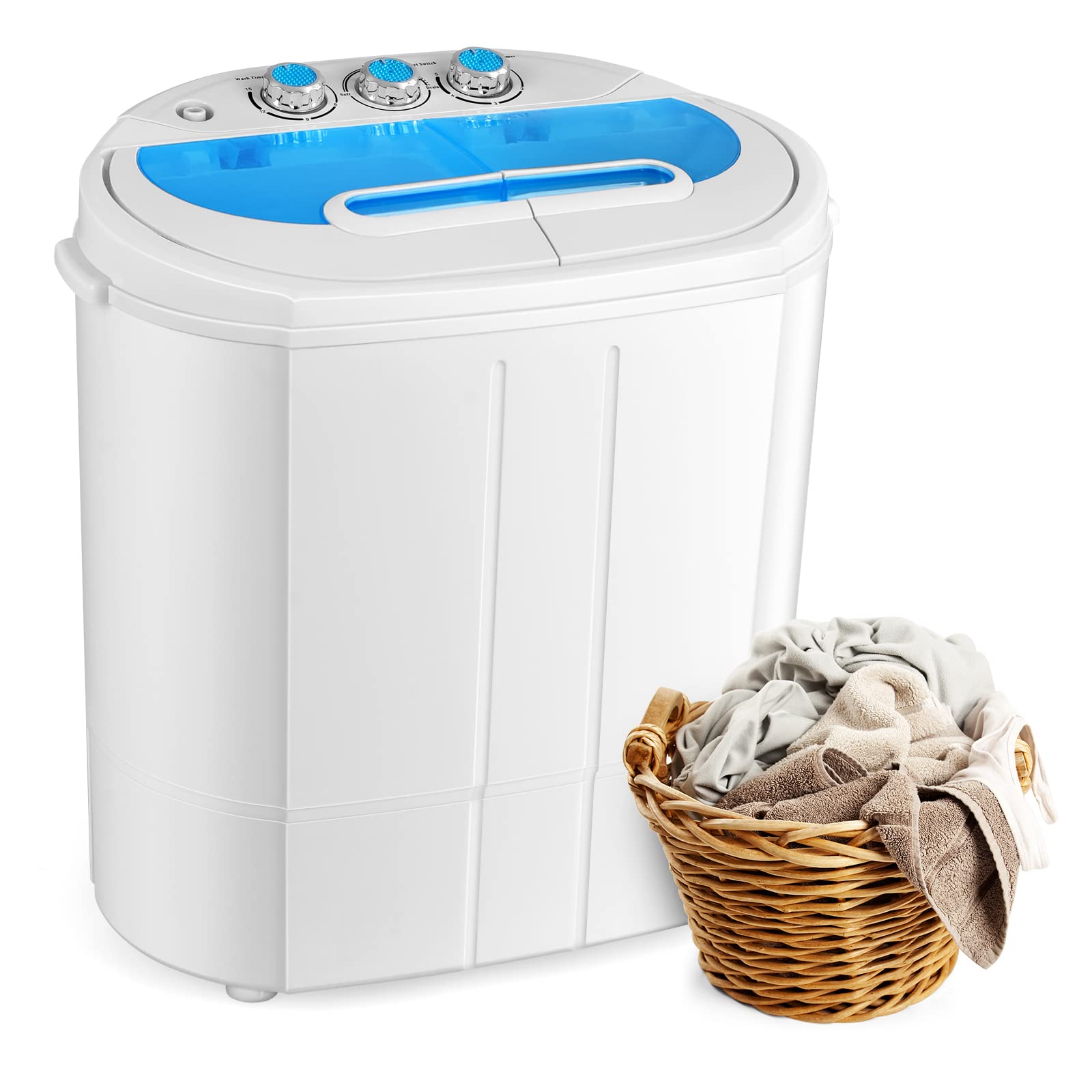 Tiktun Mini Compact Twin Tub XPB30-1288S Portable Washing Machine, White and Sky Blue
