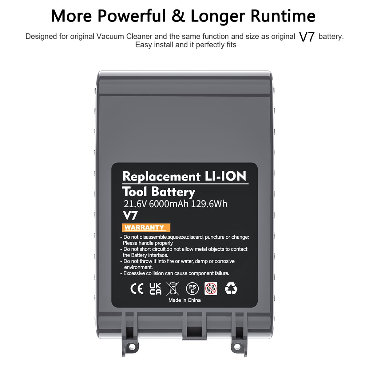Upgraded 6.0Ah V7 SV11 Battery 229687 Replacement for Dyson V7 Animal/Trigger/Motorhead Pro/Car+Boat/SV11 V7 Battery Replacement Handheld Cordless Vacuum Cleaner 21.6v Li-ion 6 Cell 229687 Battery