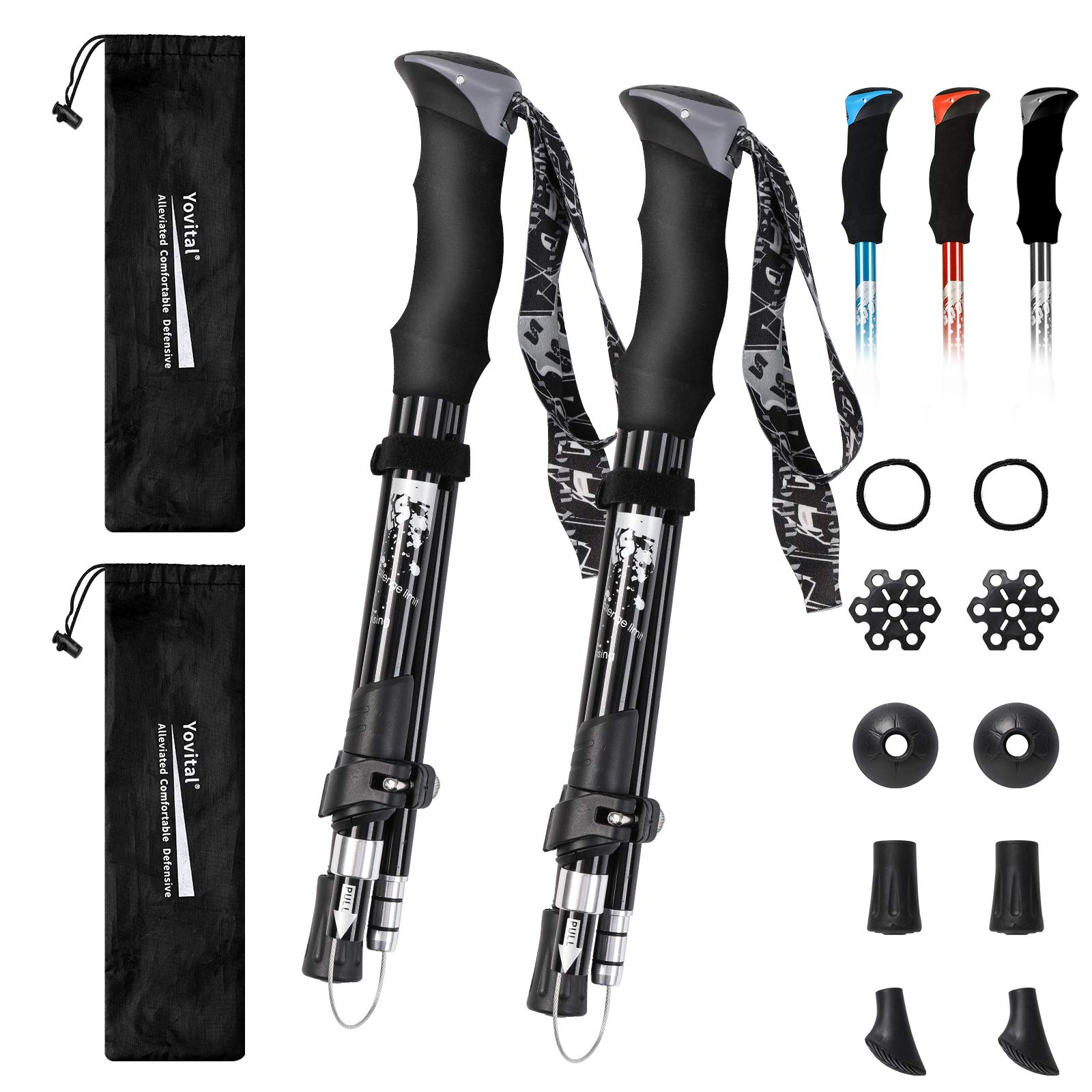 YOVITAL Trekking Poles Collapsible Hiking Poles - Aluminum 7075 Adjustable Hiking Walking Sticks with Quick Locks, Expandable to 53"and Ultralight Poles for Hiking Camping Mountains Walking(Set of 2)