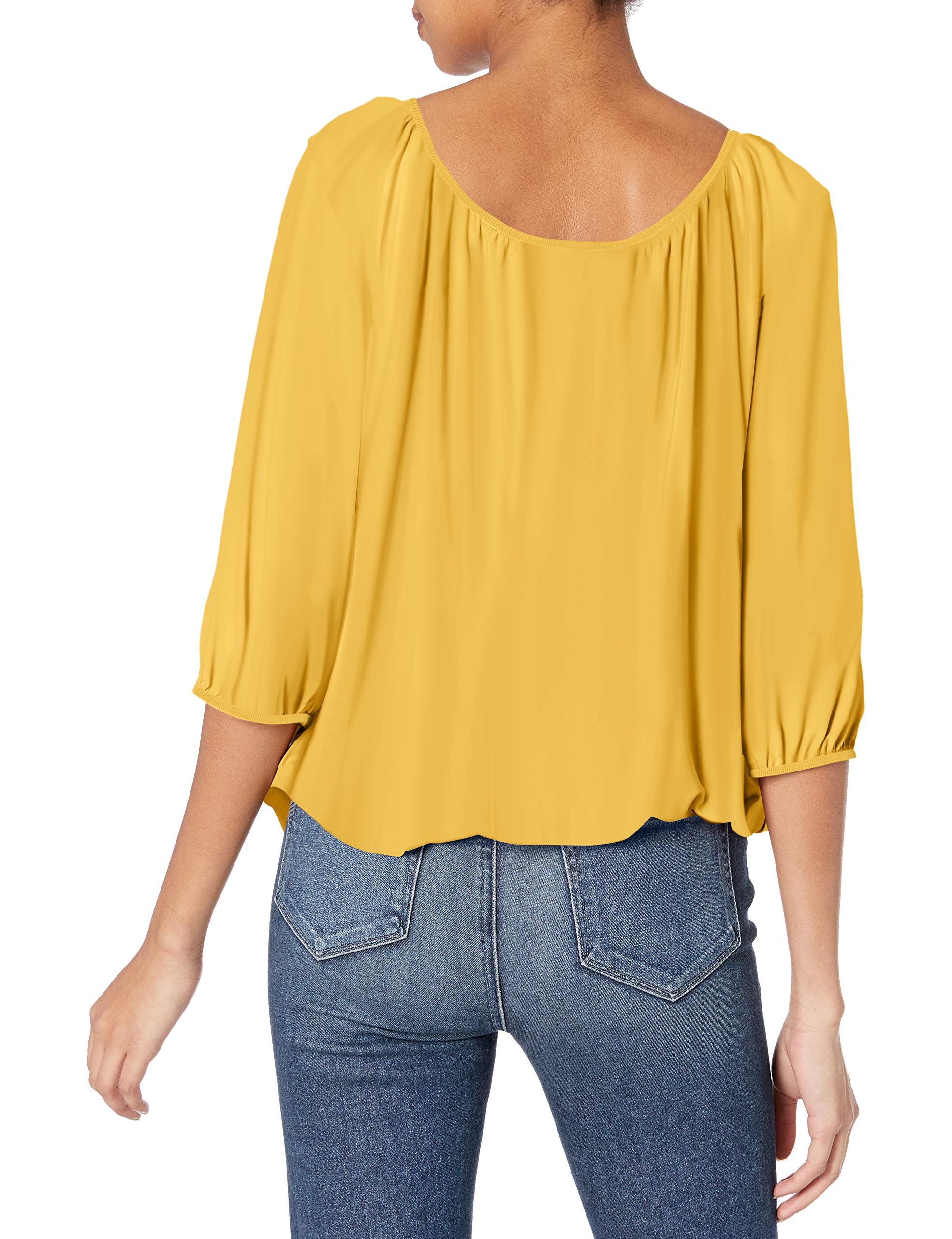 Star Vixen Women's 3/4 Sleeve, Front Tie Peasant Top, Mustard, X-Large