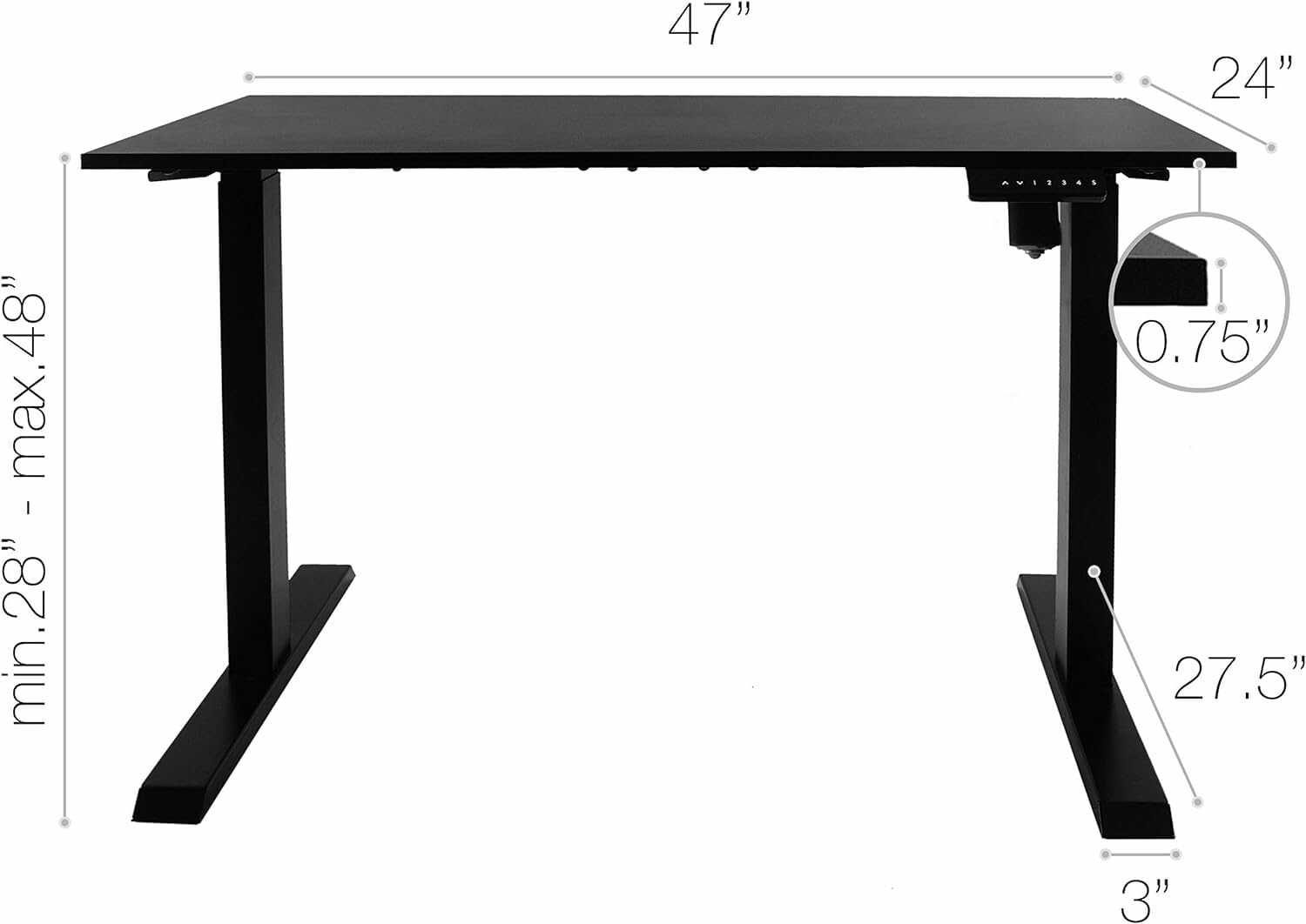 TechOrbits Electric Standing Desk Tabletop - 47 Inch Motorized Workstation Two Leg Frame Stand Up Desk with Memory Settings and Telescopic Sit-Stand Height Adjustment Black