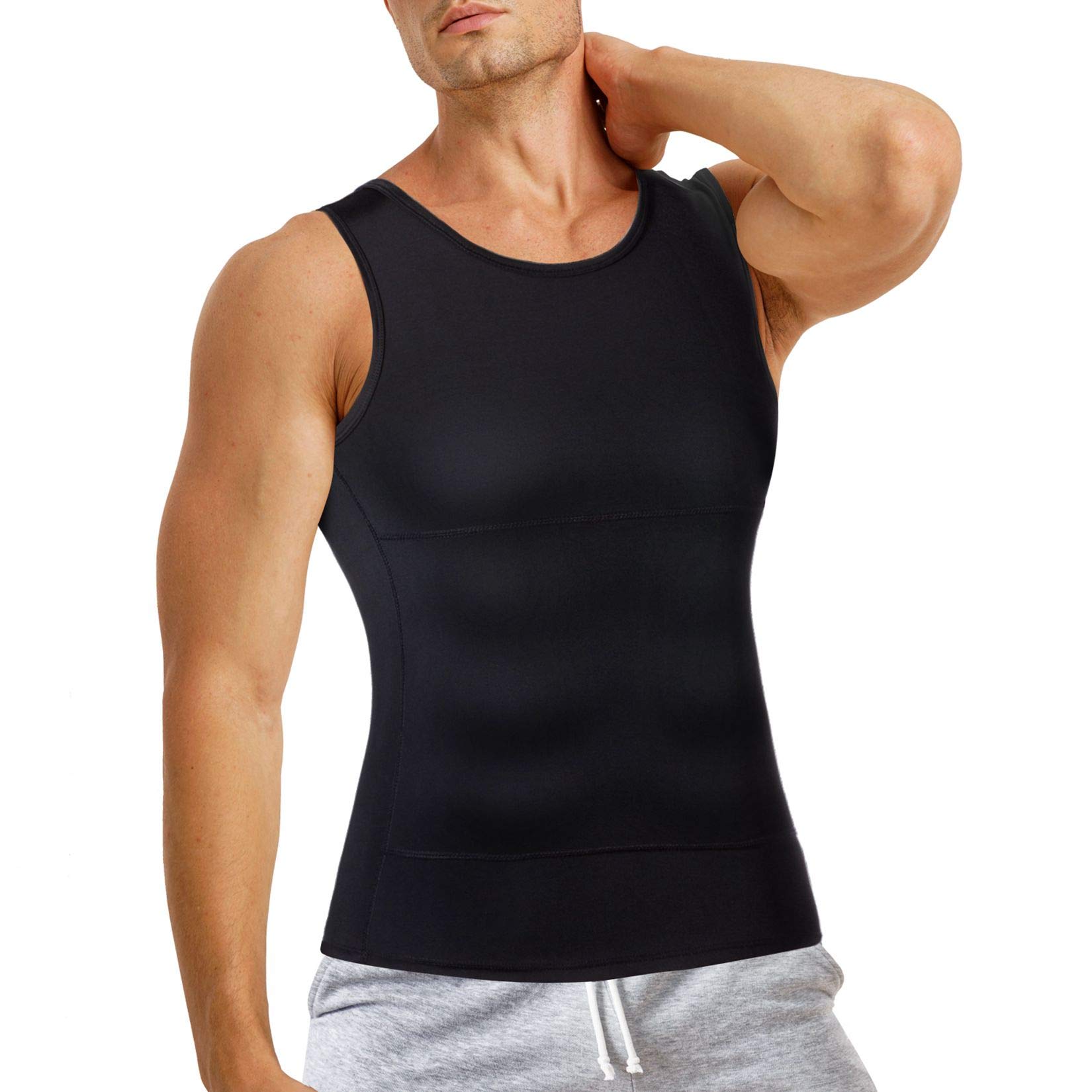 TAILONG Compression Shirt for Men Slimming Body Shaper Sport Vest Workout Tank Top Athletic Undershirt (Black, X-Large)