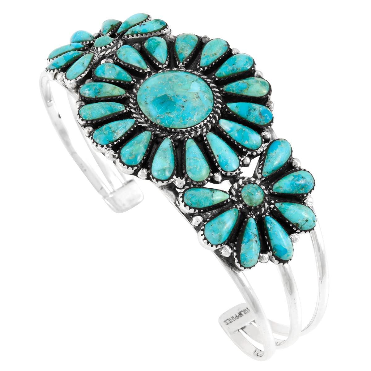 Southwest Style Genuine Turquoise 925 Sterling Silver Cluster Bracelet (Turquoise)